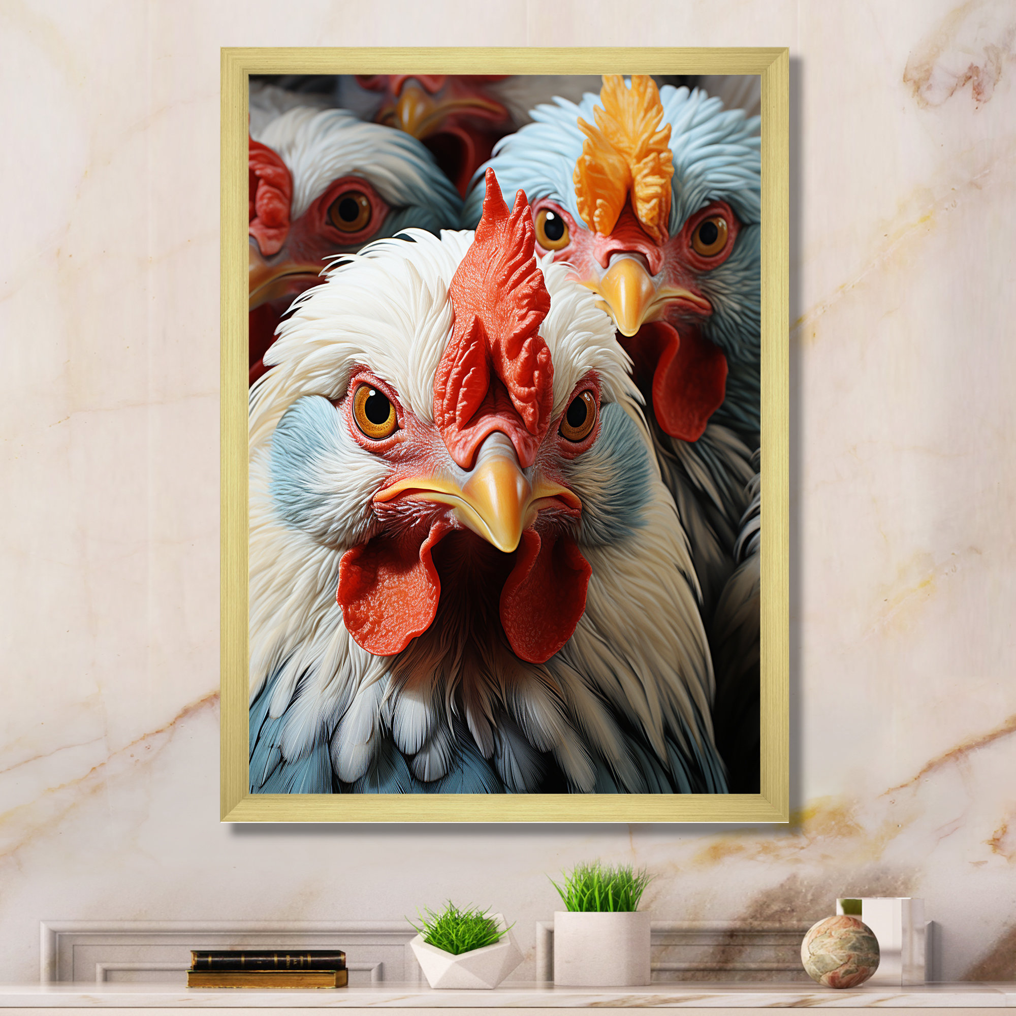 Winston Porter Red And White Roosters Farm Assembly I - Chicken Animal ...