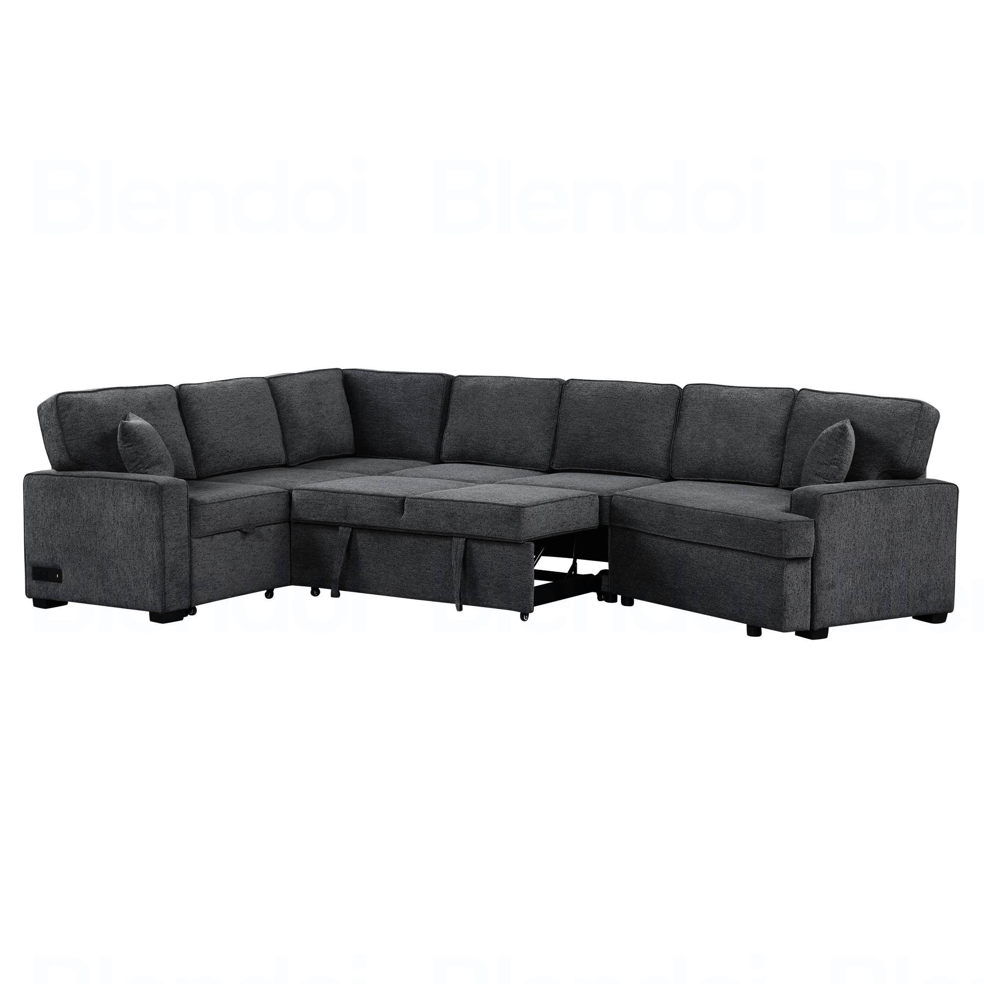 Latitude Run® 126 Inch L-shaped Sofa Sectional with Pull-out Bed ...