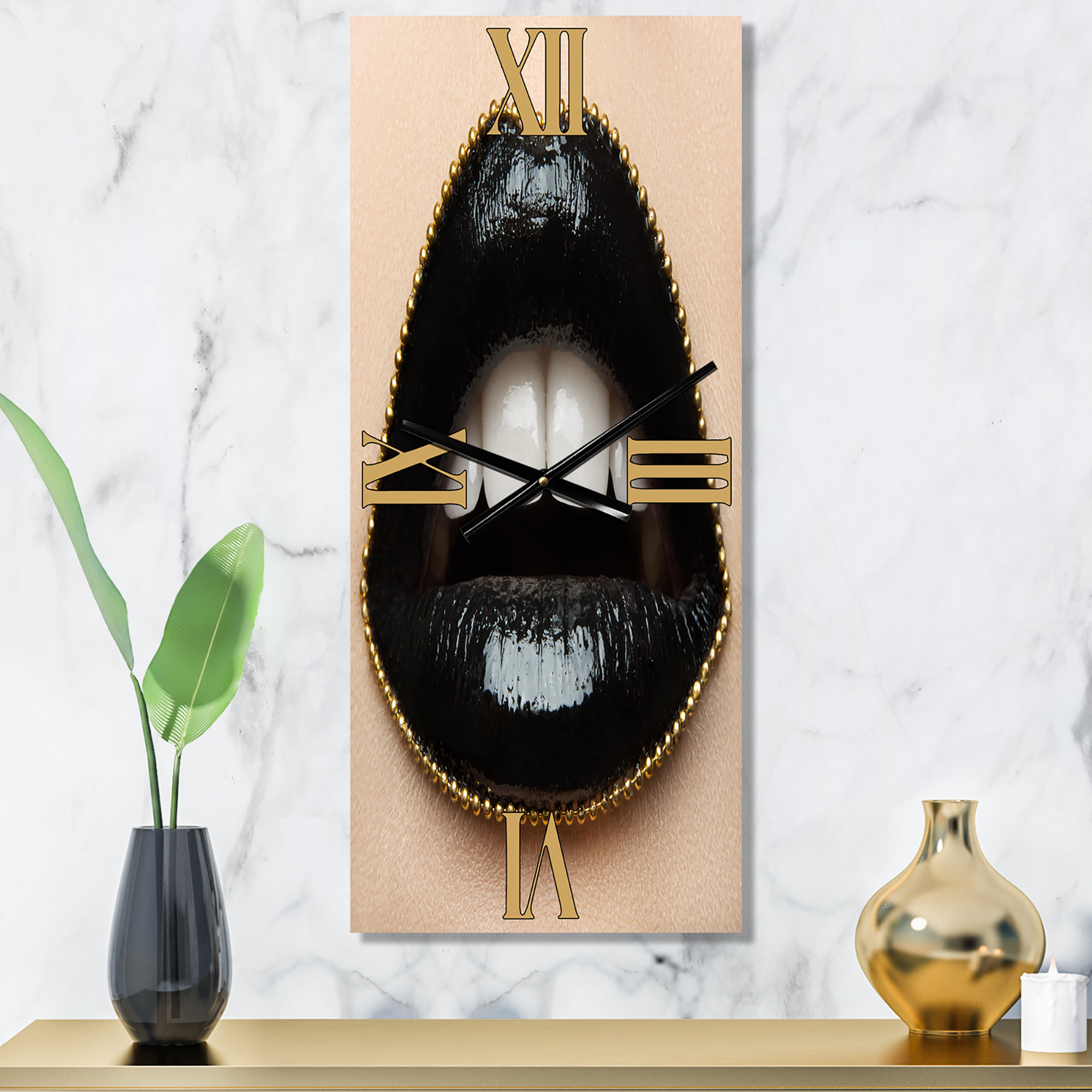 East Urban Home Female Lips with Lipstick & A Chain Wall Clock | Wayfair
