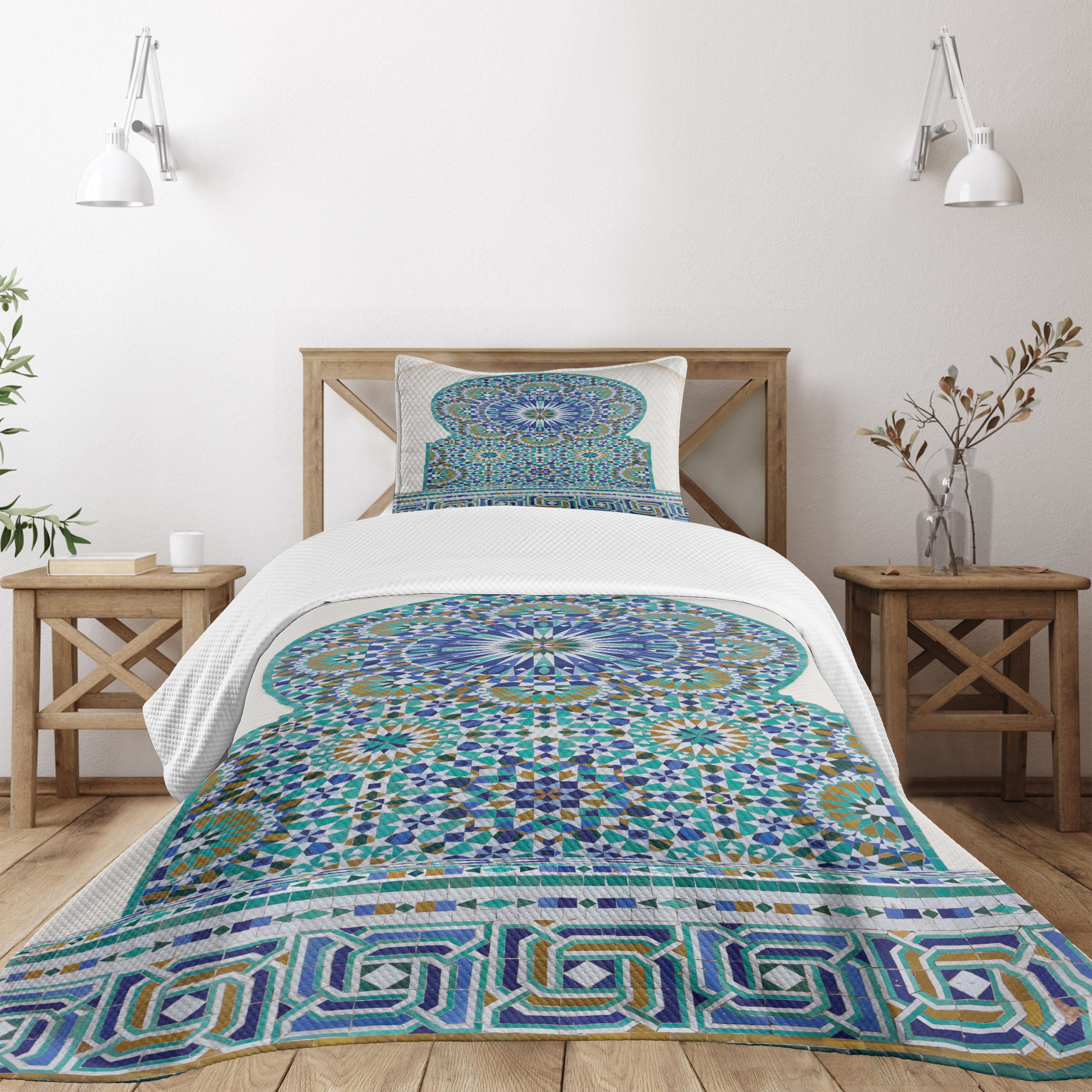 Ambesonne Moroccan Bedspread Eastern Ceramic Tile | Wayfair