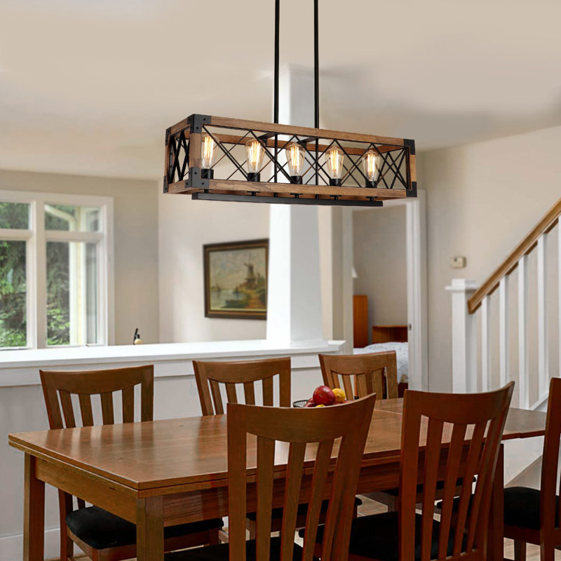 Gracie Oaks Rectangle Wood Chandelier Kitchen Lighting Fixtures,5 ...