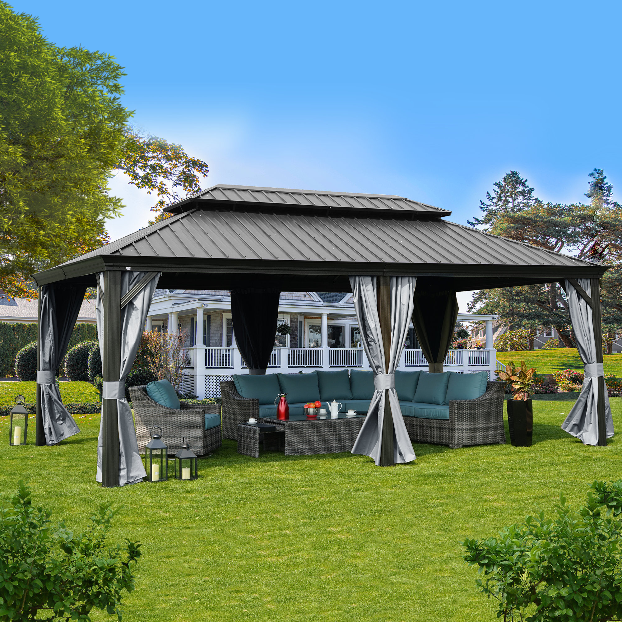 Kozyard Pavillon de jardin à toit rigide double avec moustiquaire ...