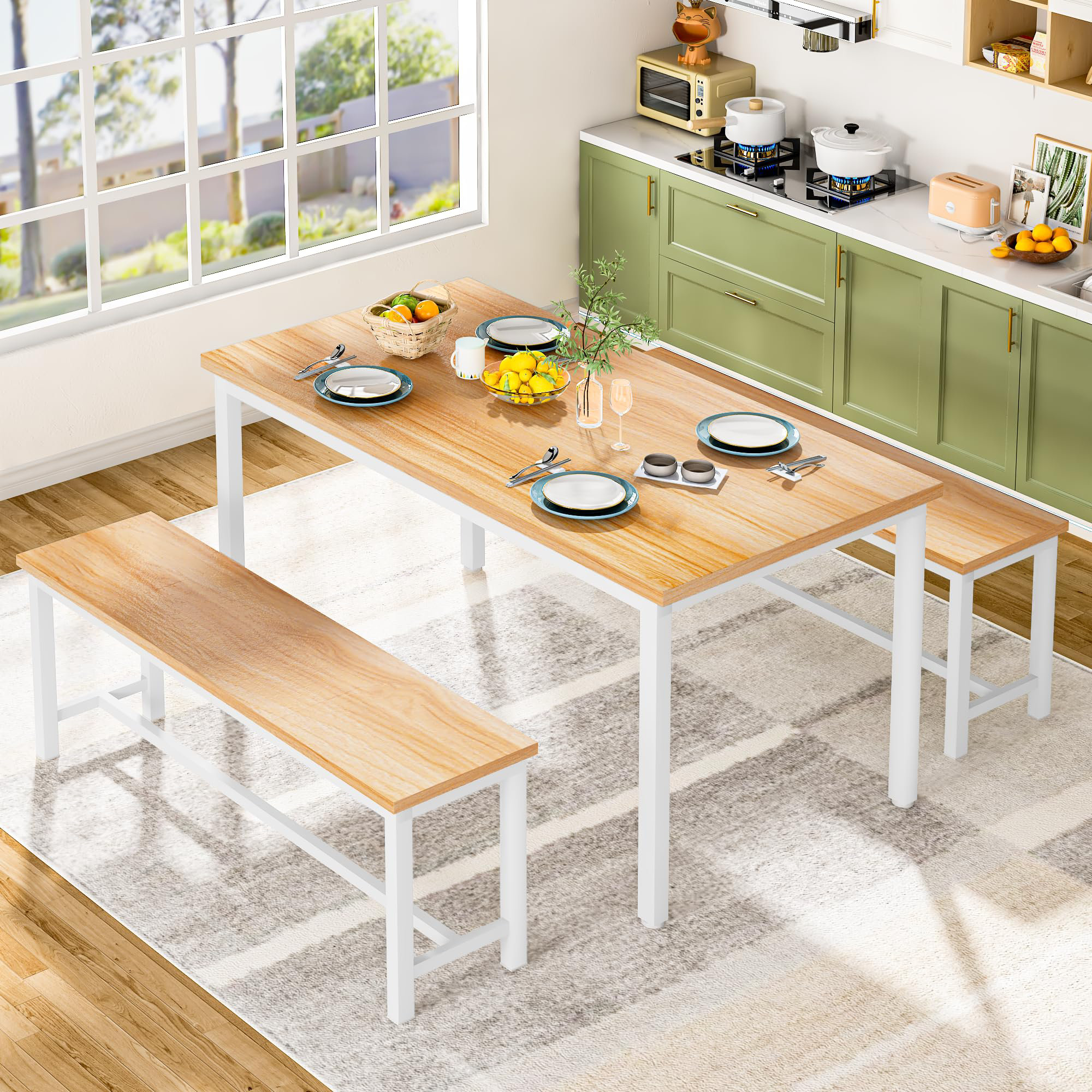 17 Stories Bench Style Dining Table Set for 4 - Space-Saving with 2 ...