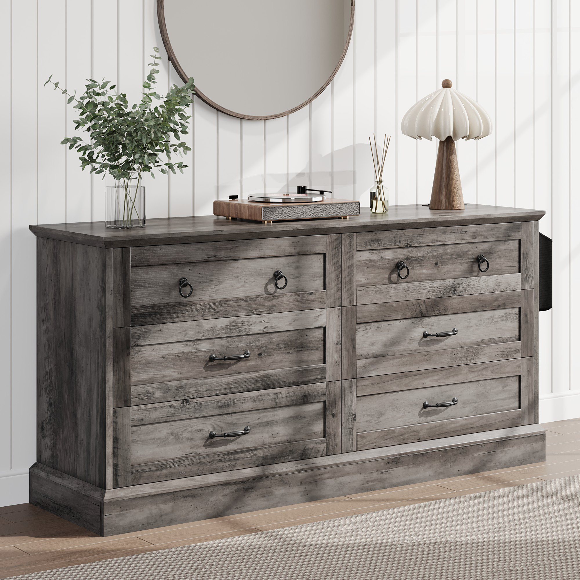 August Grove® Farmhouse 6-Drawer Dresser, Rustic Wood Storage Chest for ...