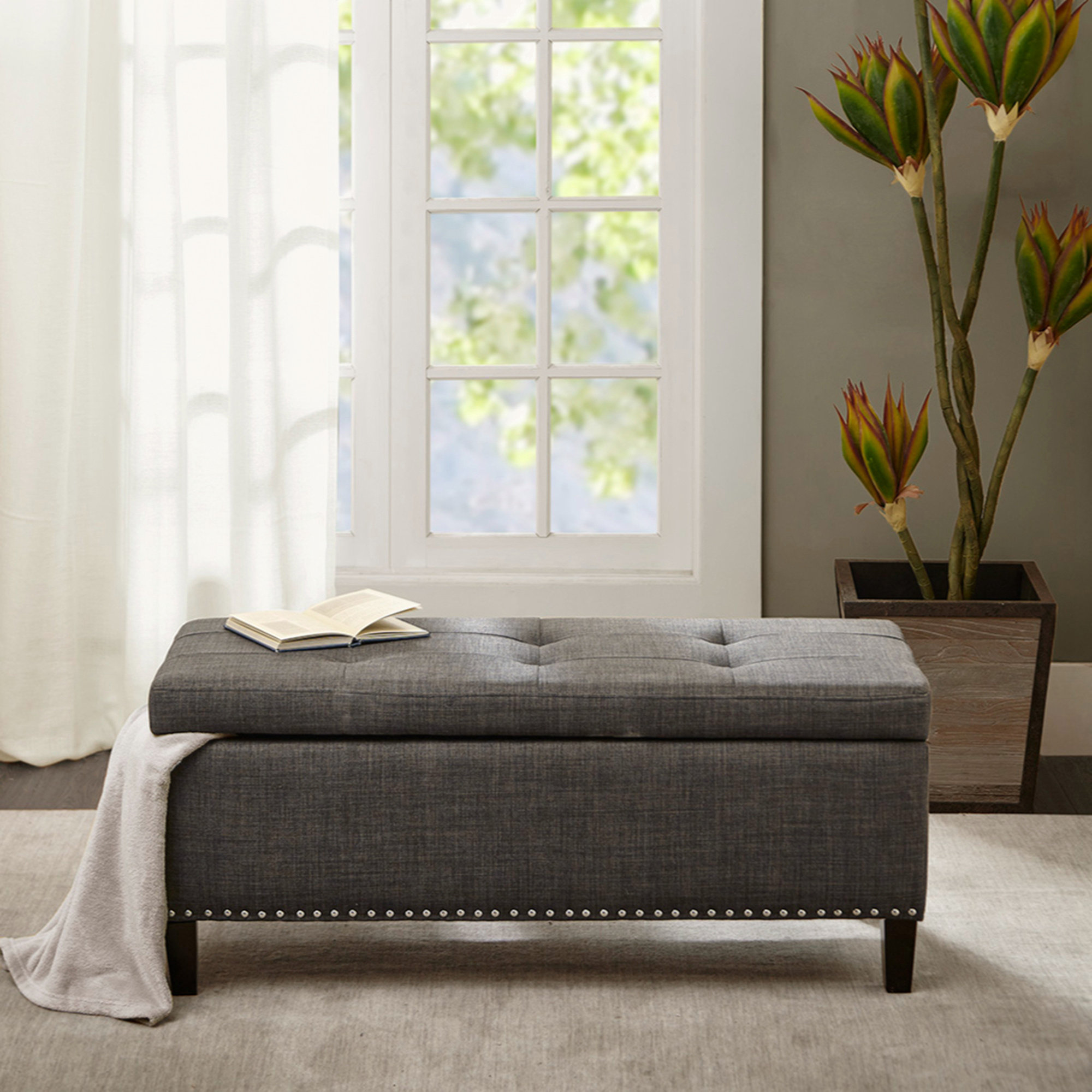 Lark Manor Frederike Polyester Upholstered Storage Bench - Wayfair Canada