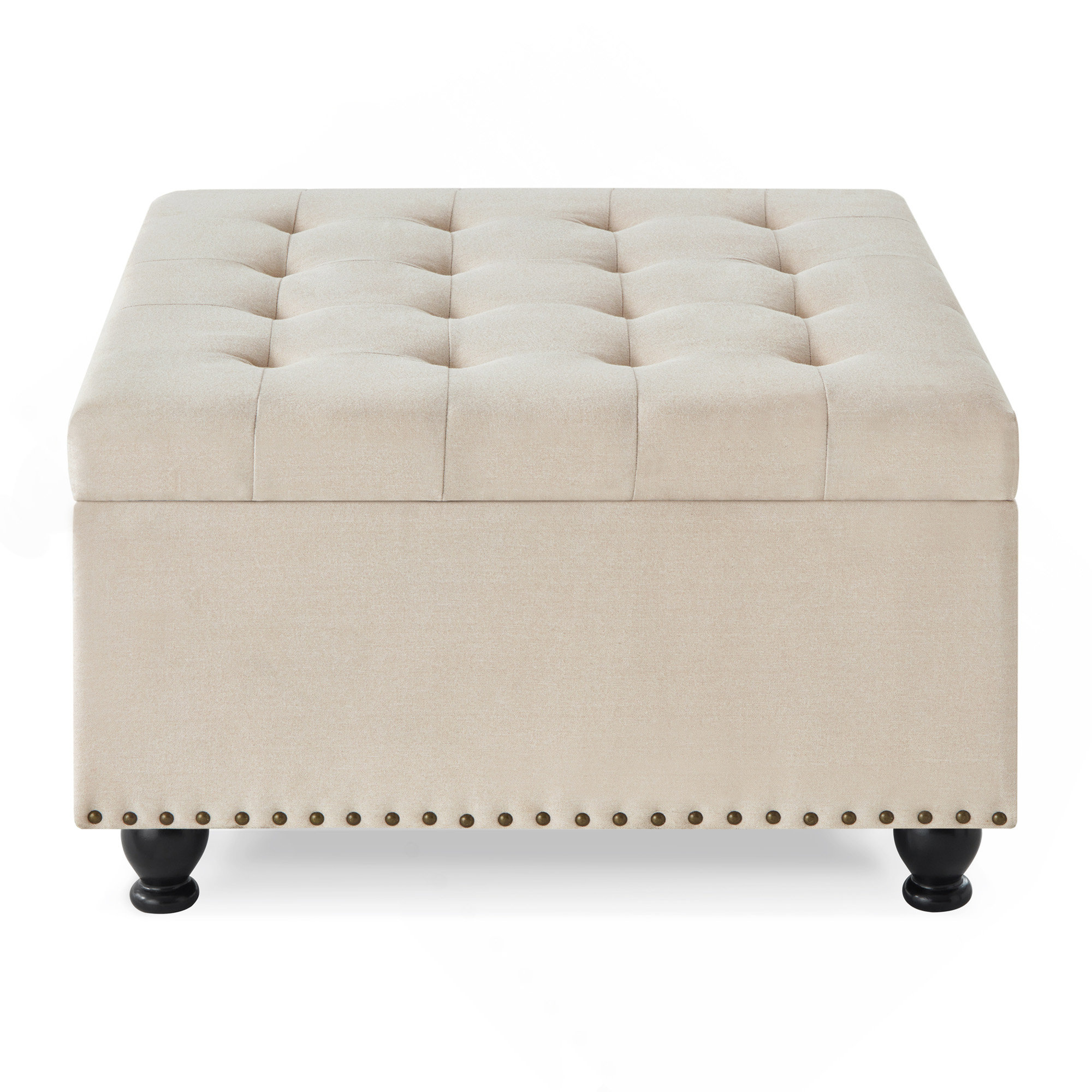 Alcott Hill® Large Square Storage Ottoman With Wooden Legs | Wayfair