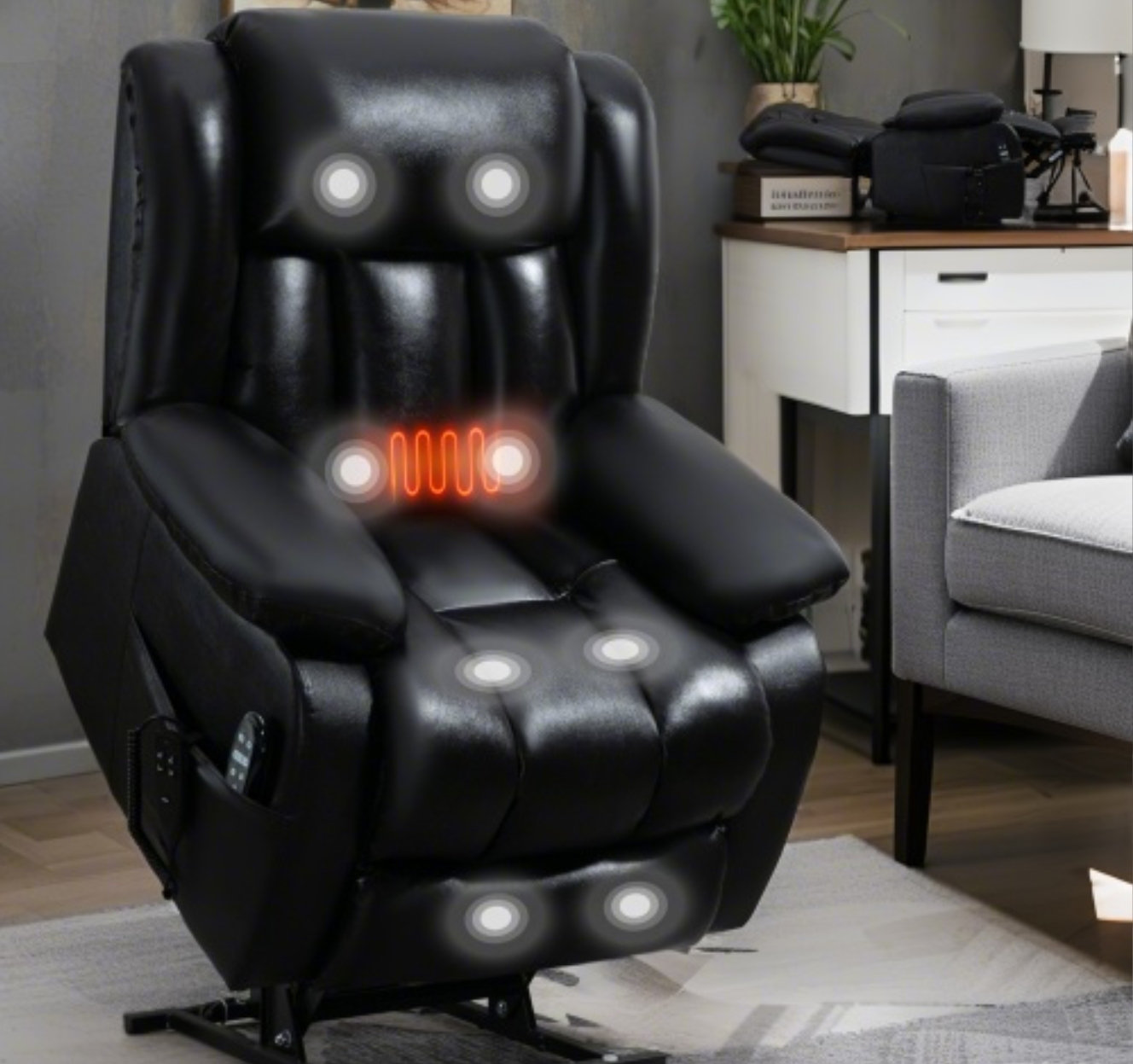 Inbox Zero Black Electric Lift Lounge Chair With 8-Point Vibration ...