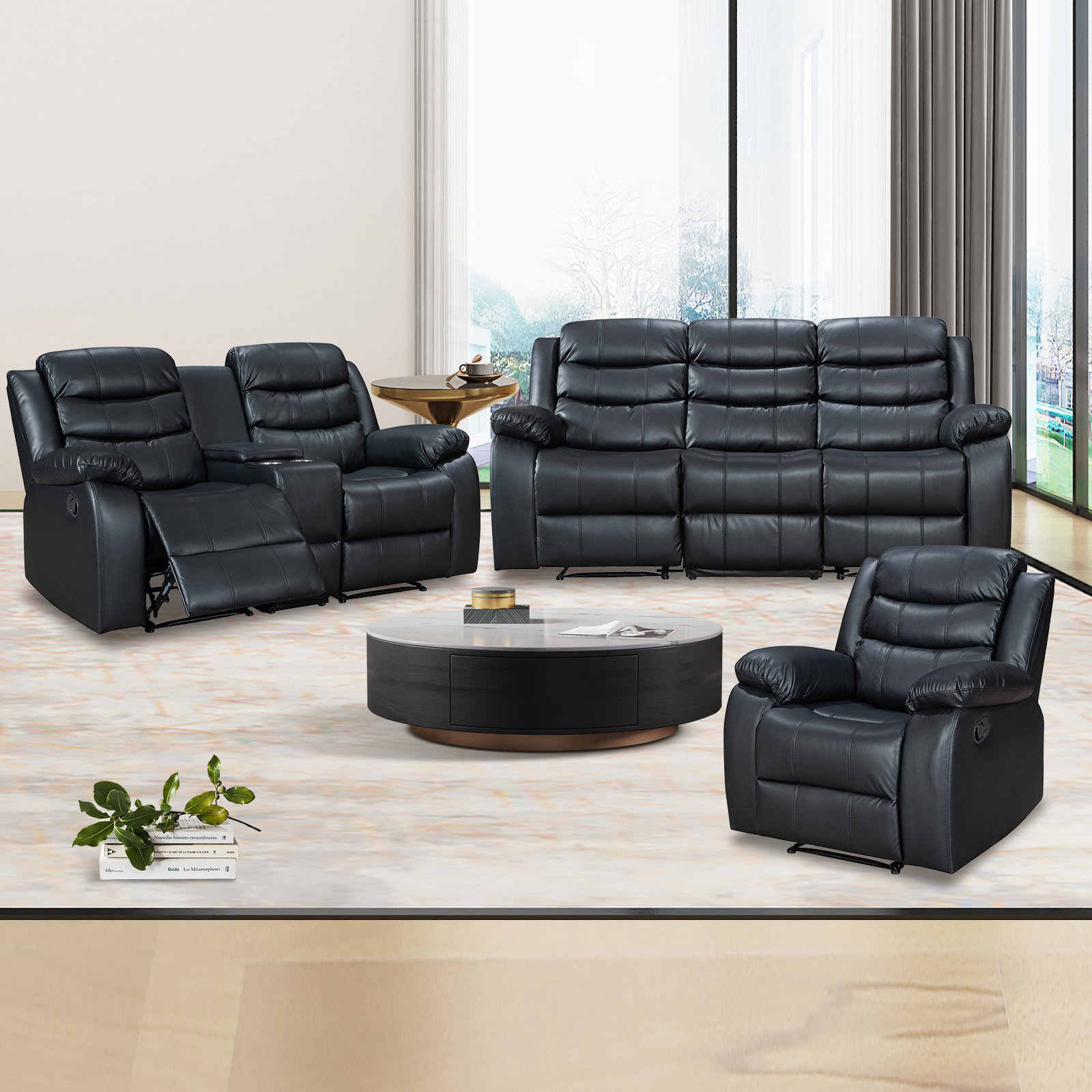Latitude Run® Lacreta Humes 3 - Piece Air Leather Recliners Living Room ...