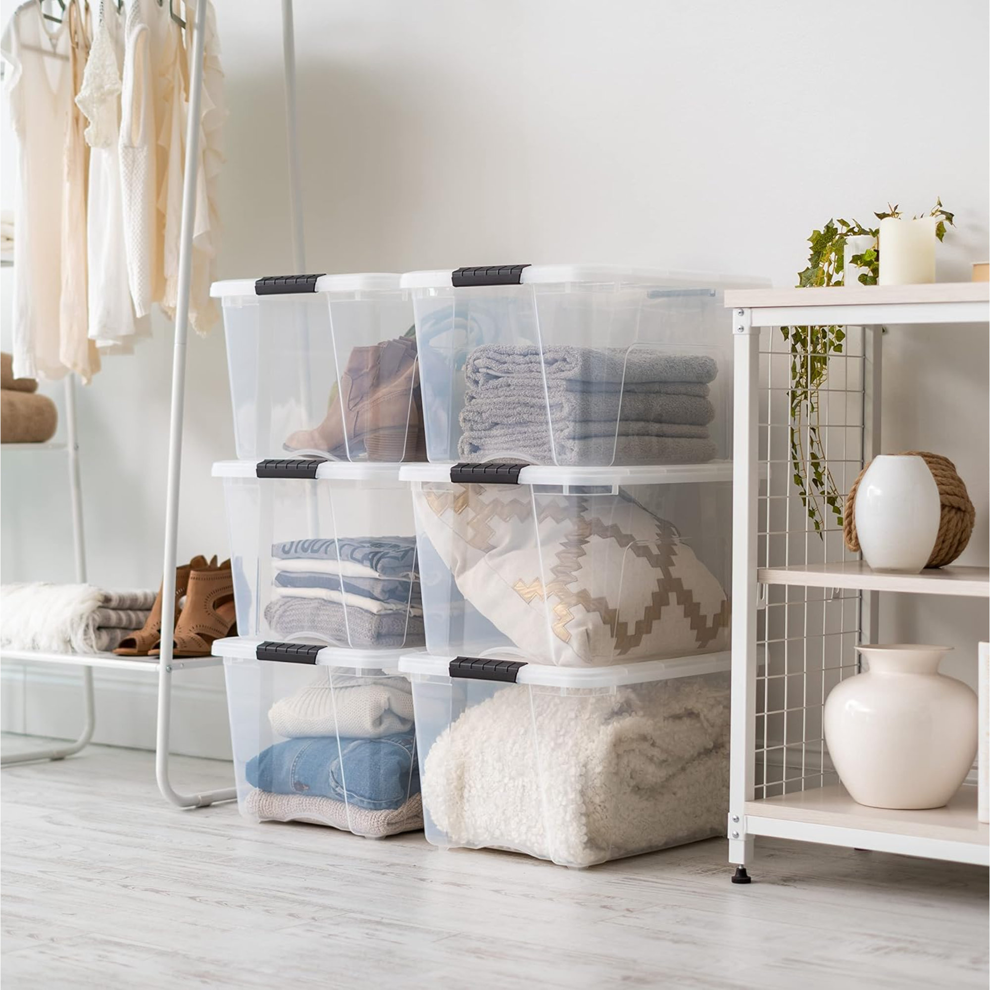 Rebrilliant 40 Qt Stackable Plastic Storage Bins With Lids, 6 Pack ...