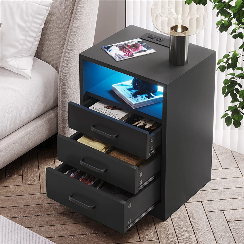 Wade Logan® Bonique Manufactured Wood Nightstand,with Charging Station ...