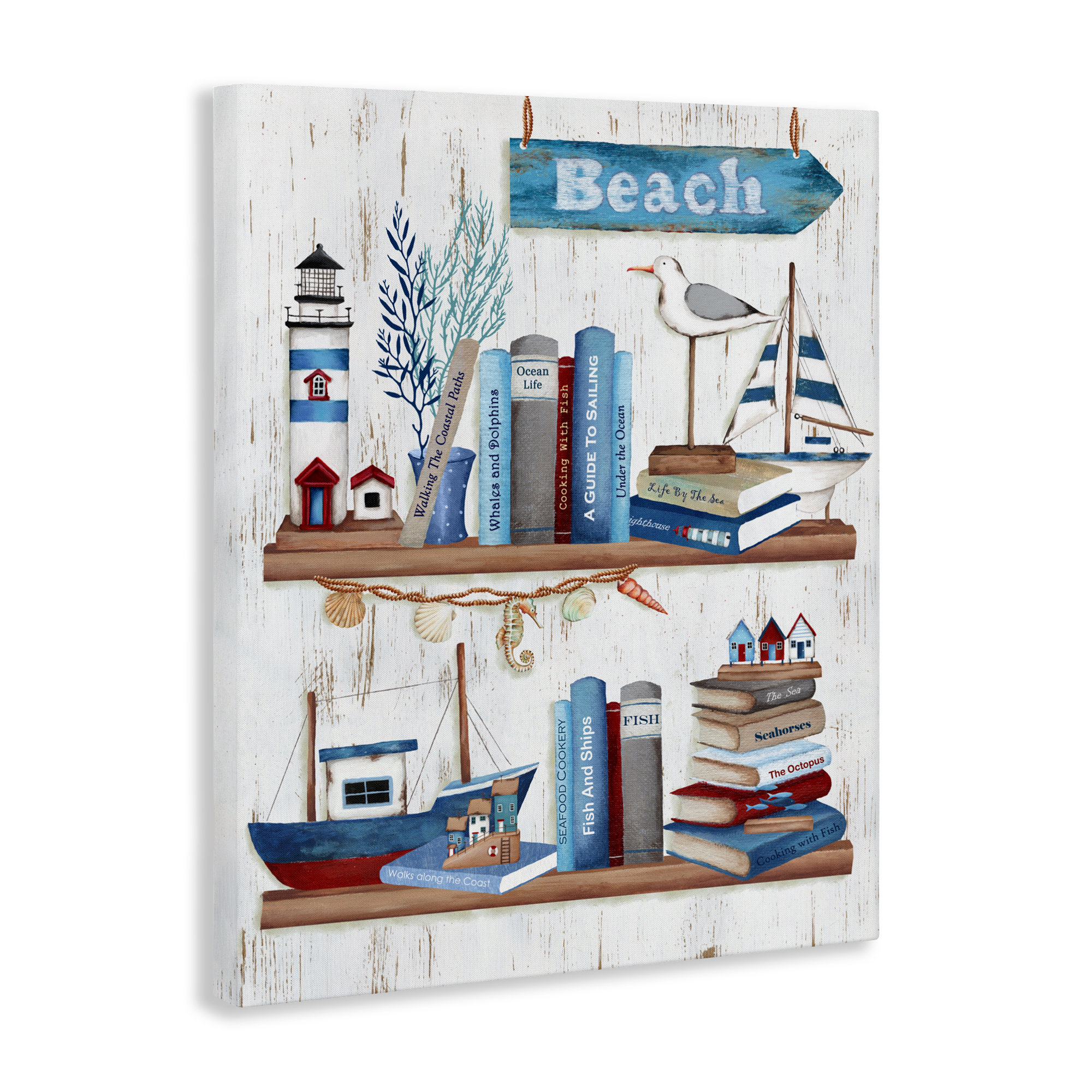 Longshore Tides Nautical Books on Shelf Canvas, design by Emma Leach ...