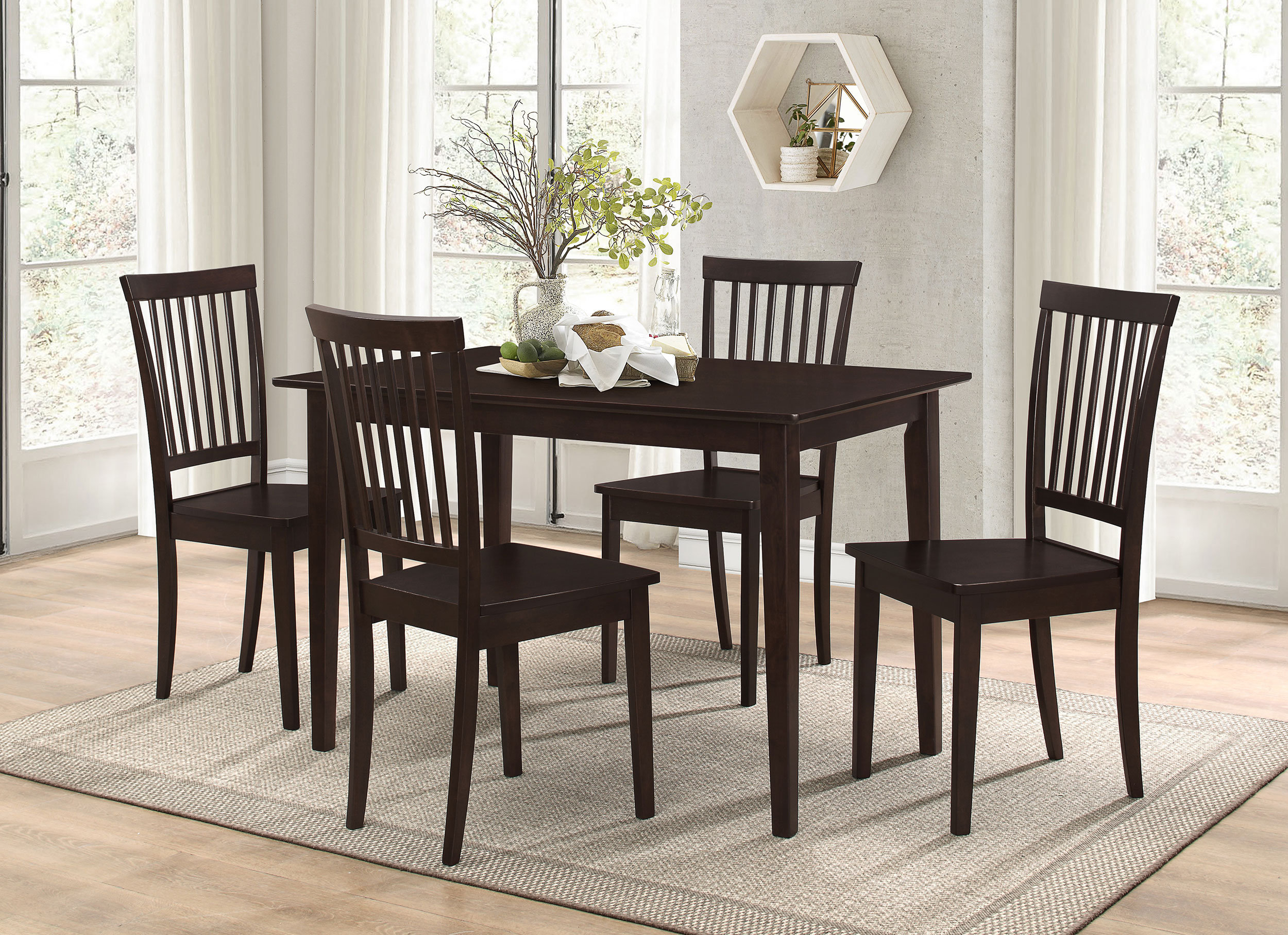 Lark Manor™ Premium Craftsmanship - Gloucester 5-Piece Rectangular Dining Table Set Cappuccino ...