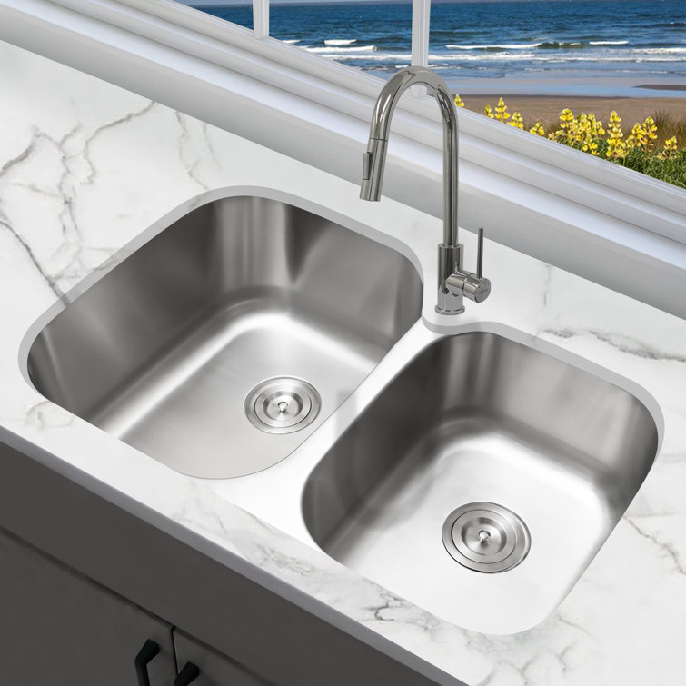 Kbfmore Classic 32 Inch 18 Gauge 6040 Undermount Double Bowl Stainless ...