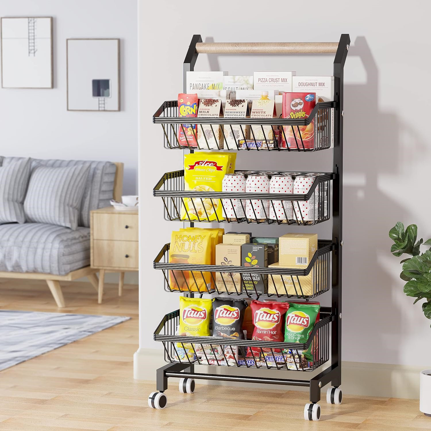 Rebrilliant 4-Tier Rolling Snack & Fruit Cart – Adjustable Metal Wire ...