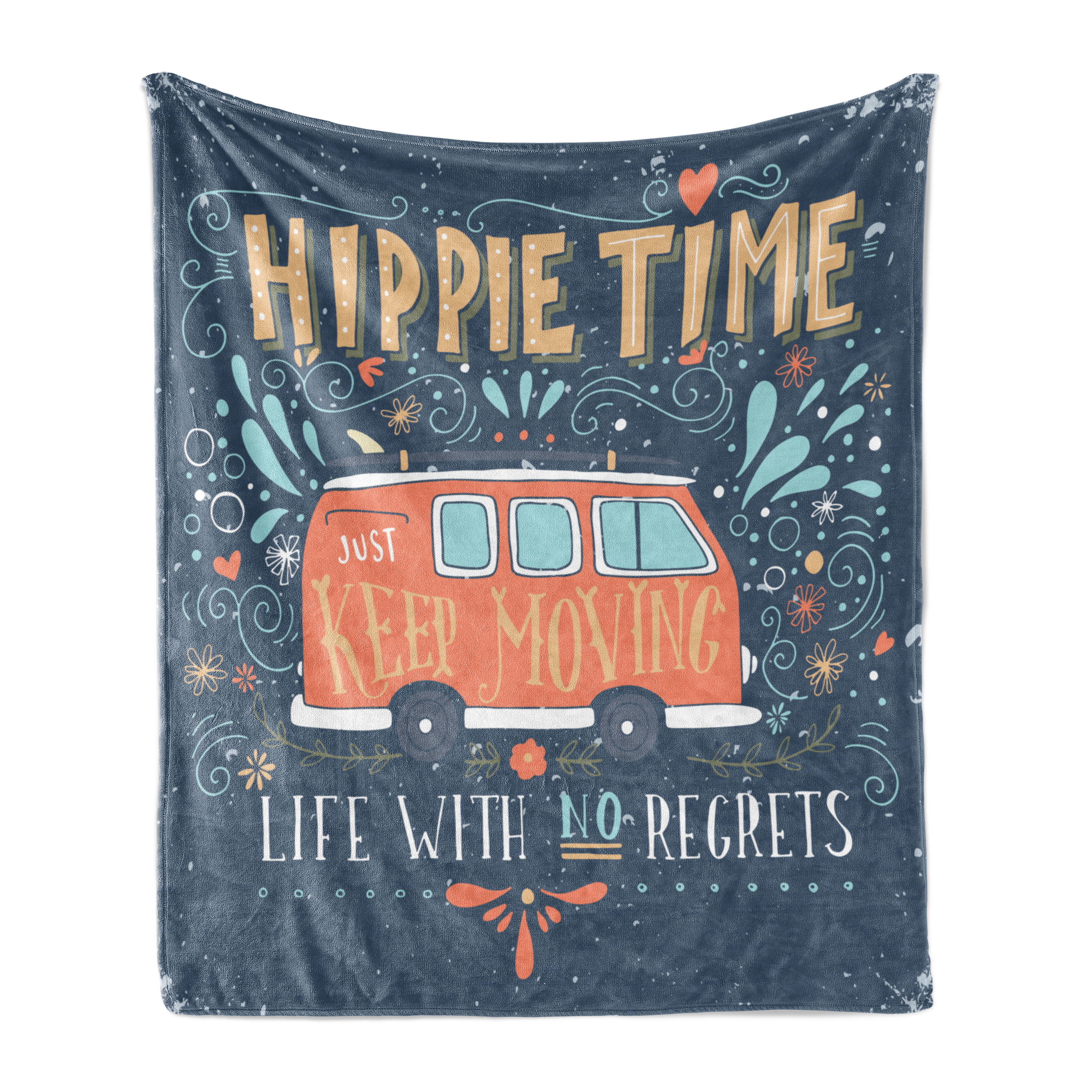 Ambesonne Hippie Fleece Throw Blanket Hippie Words Dark Blue | Wayfair