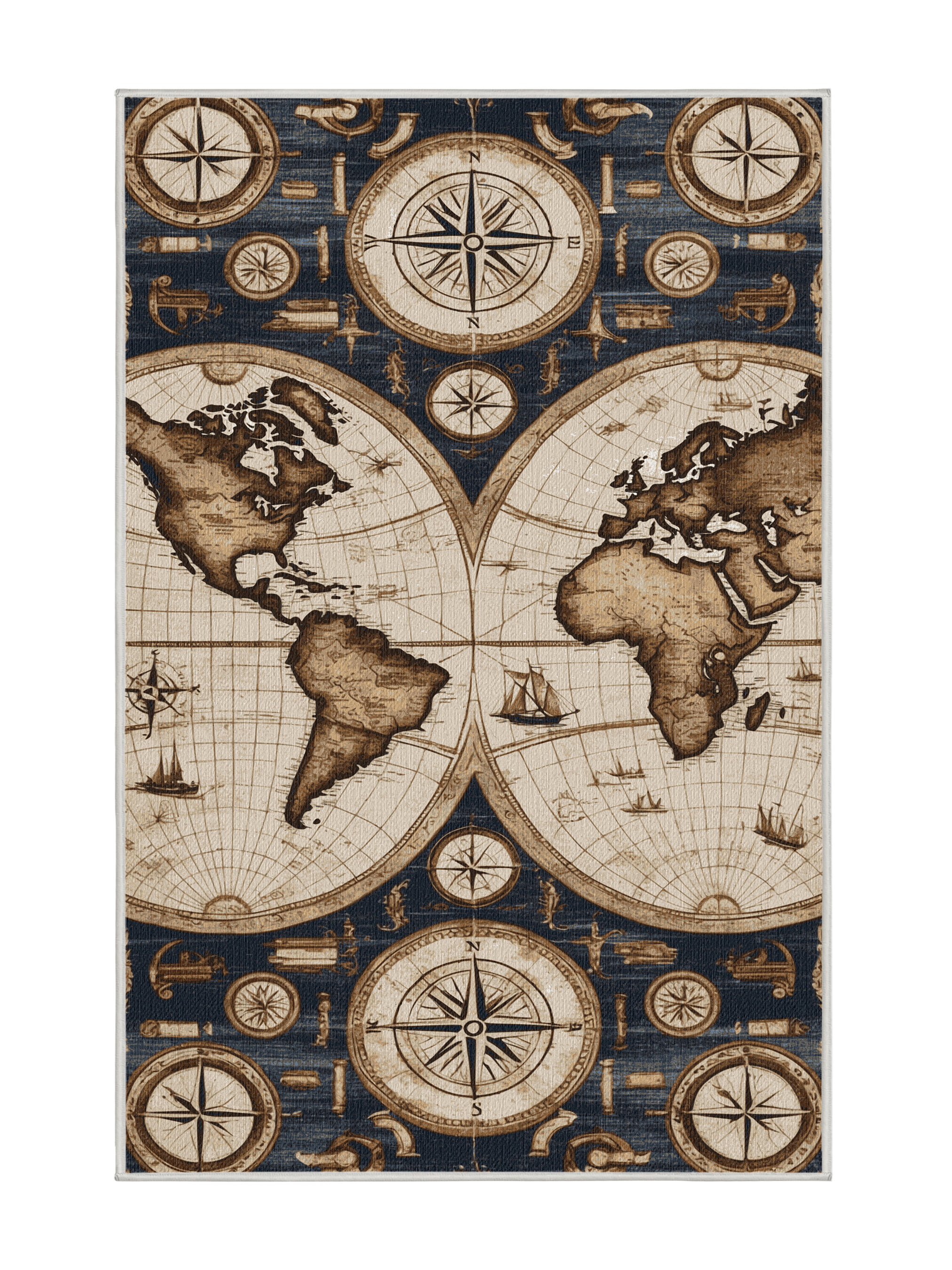 Longshore Tides Washable Cartographic details Nautical Area Rug | Wayfair