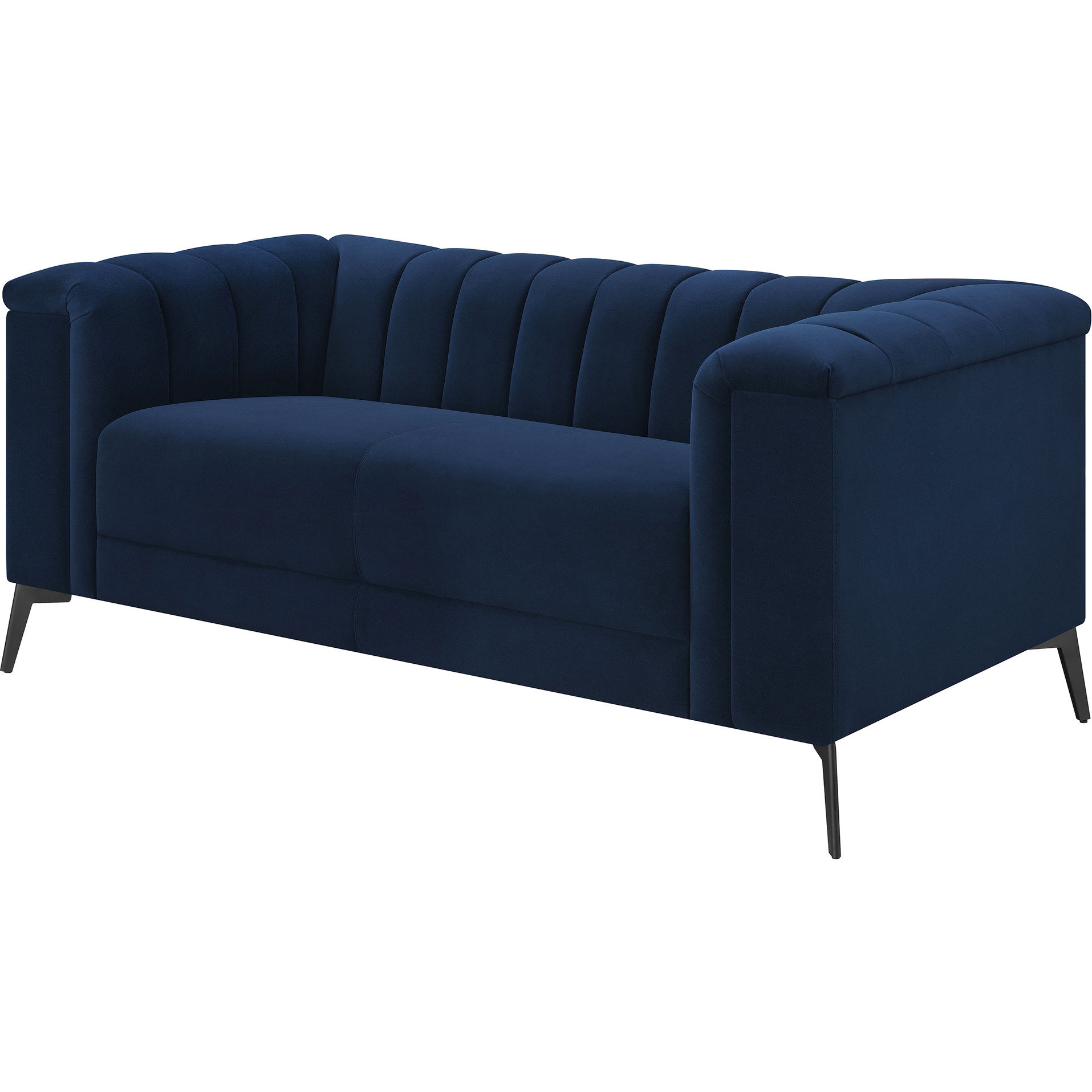 Everly Quinn Velvet Blue Vertical Channel With Tapered Metal Leg ...