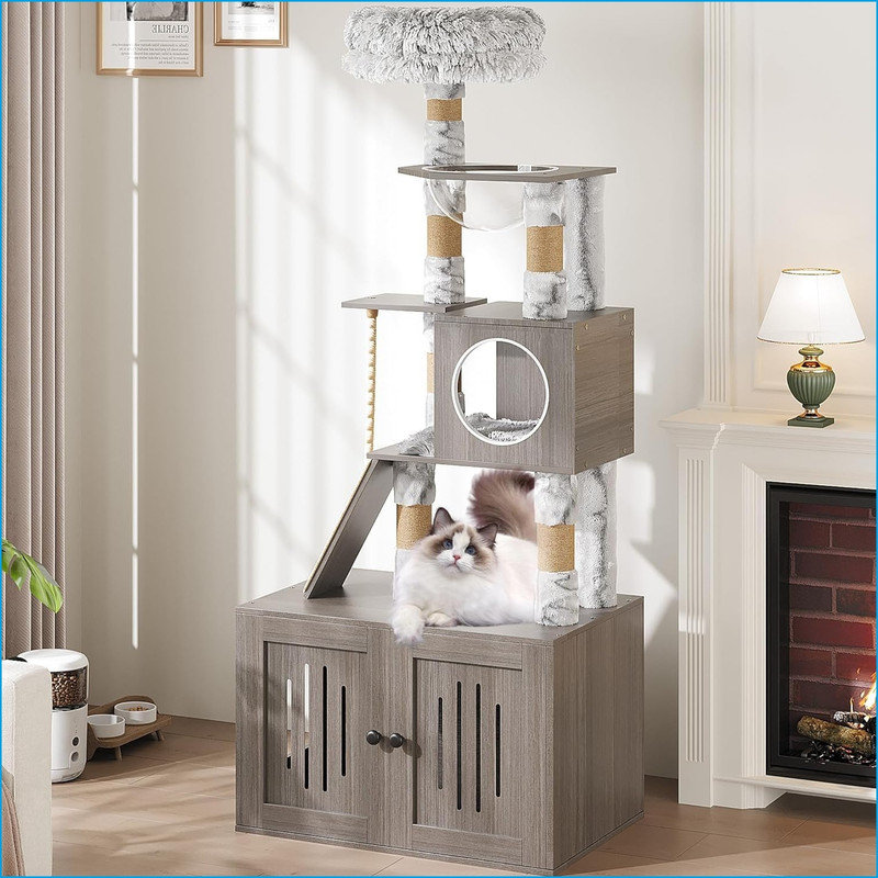 Tucker Murphy Pet™ Cat Litter Box Enclosure with Cat Tree, Hidden ...