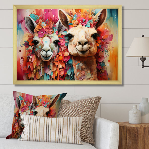 Indigo Safari Colorful Fluffy Alpacas Floral Portrait - Alpaca Wall Art ...