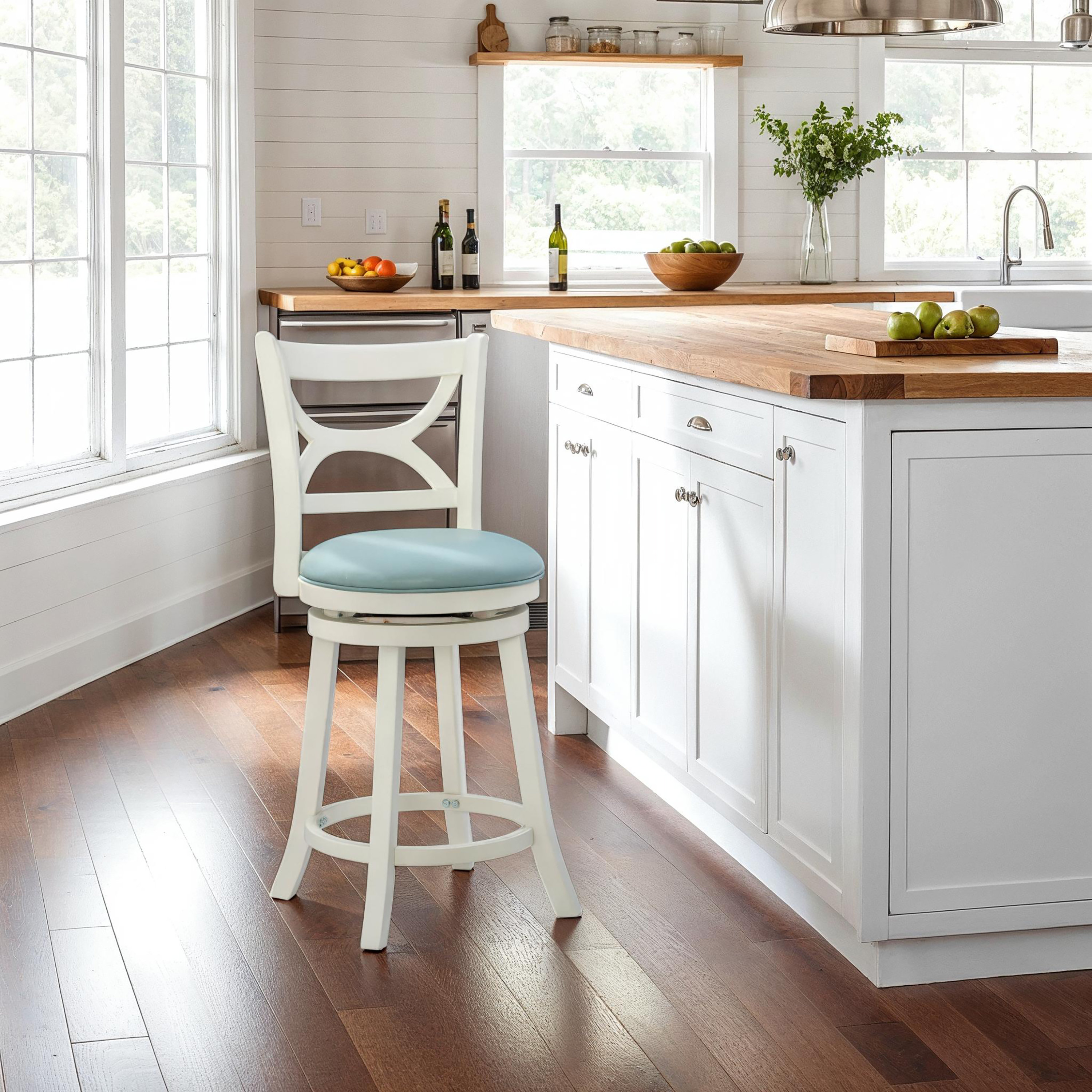 Beachcrest Home Hanska Faux Leather Wood Swivel Bar & Counter Stool ...