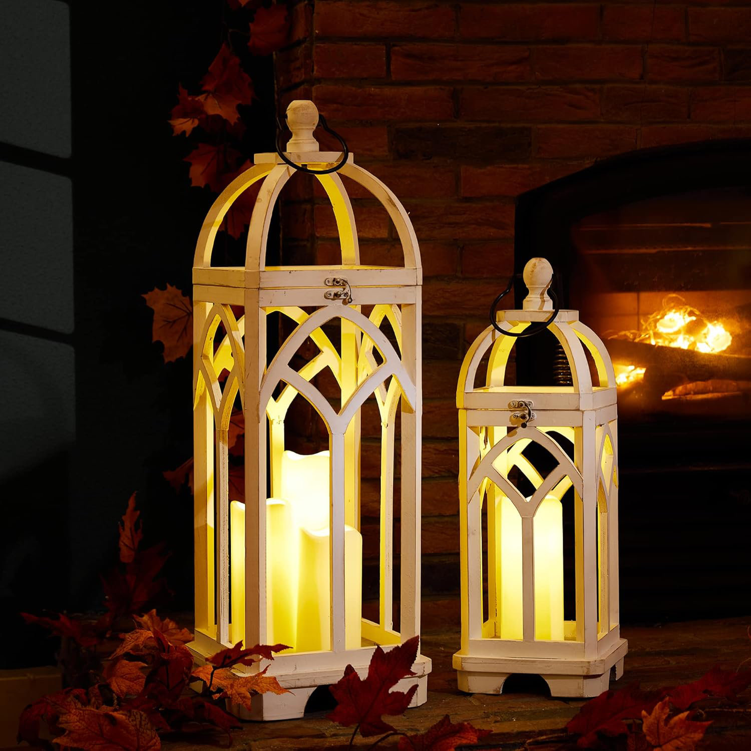 WINUAL Farmhouse Decorative Lanterns Wooden Candle Lantern Church ...