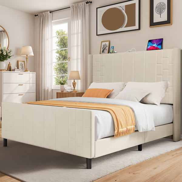 Ebern Designs Adiza Upholstered Metal Wingback Bed | Wayfair