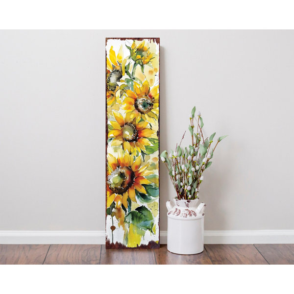 August Grove® 36-Inch Summer Watercolor Sunflower Wooden Porch Sign ...