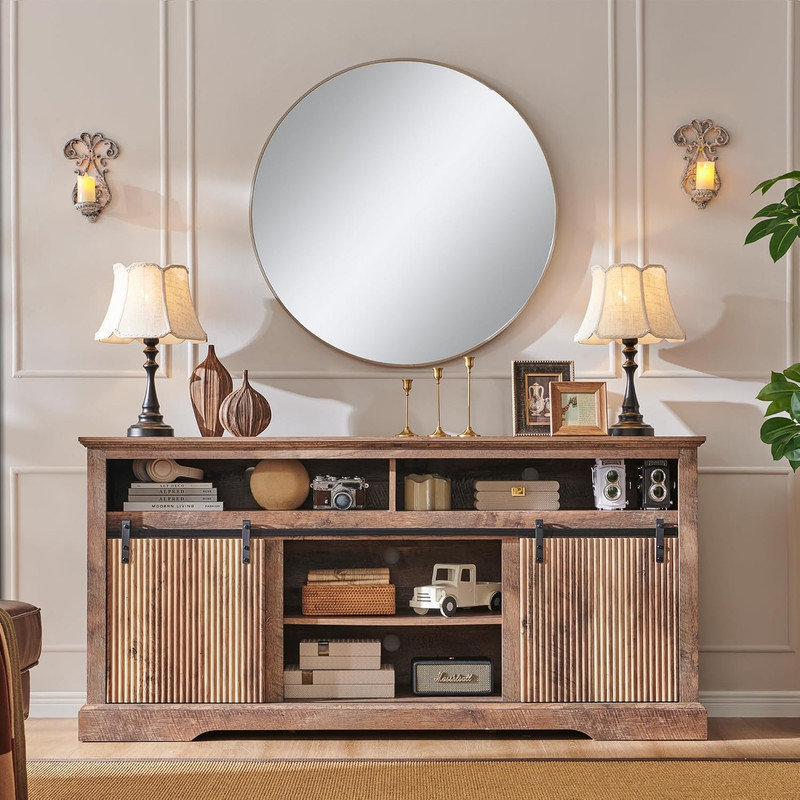 Gracie Oaks TV Stand Tall Modern Entertainment Center with Waveform ...