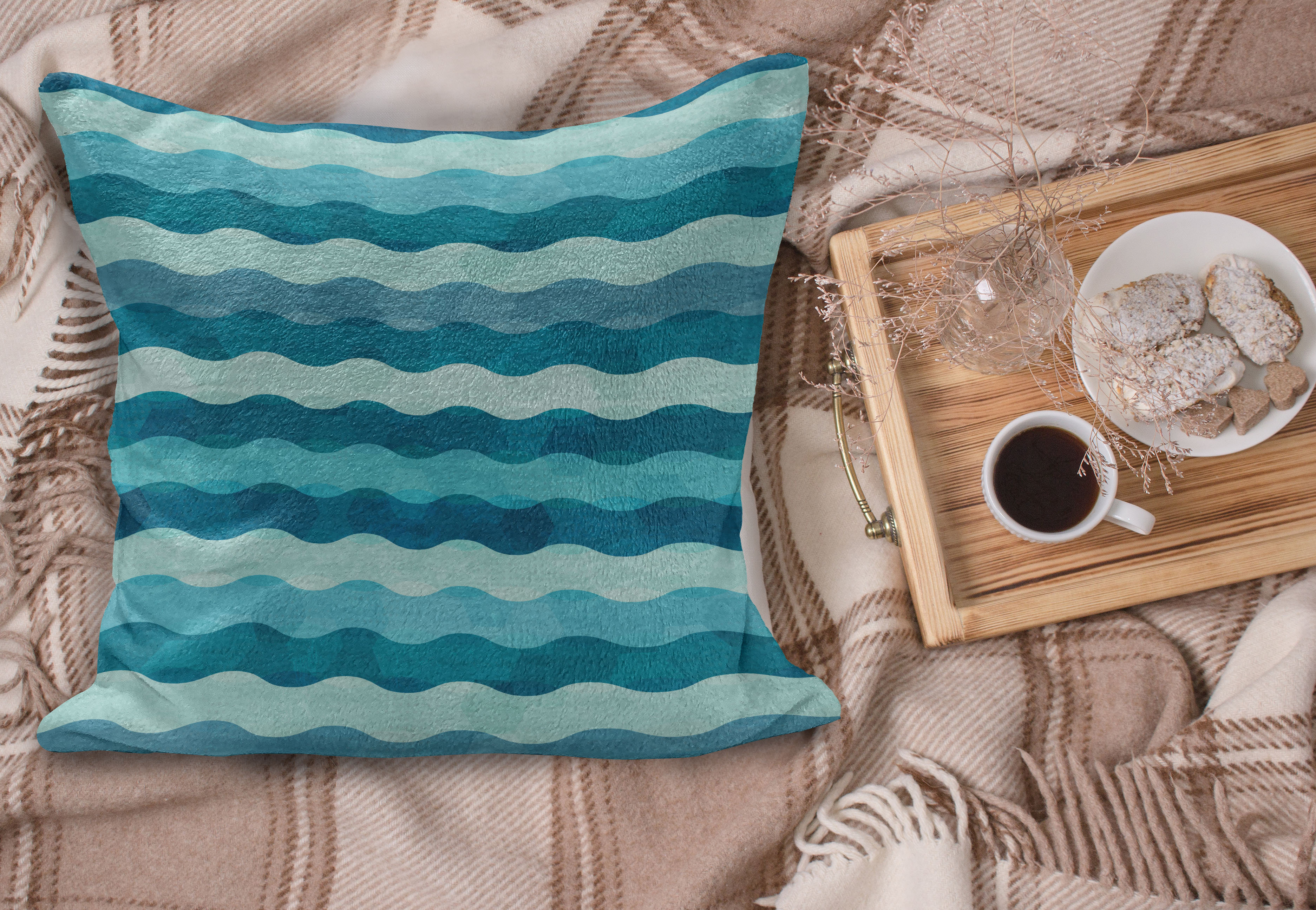 Ambesonne Abstract Fluffy Throw Pillow Cushion Cover, Ocean Themed Wave ...