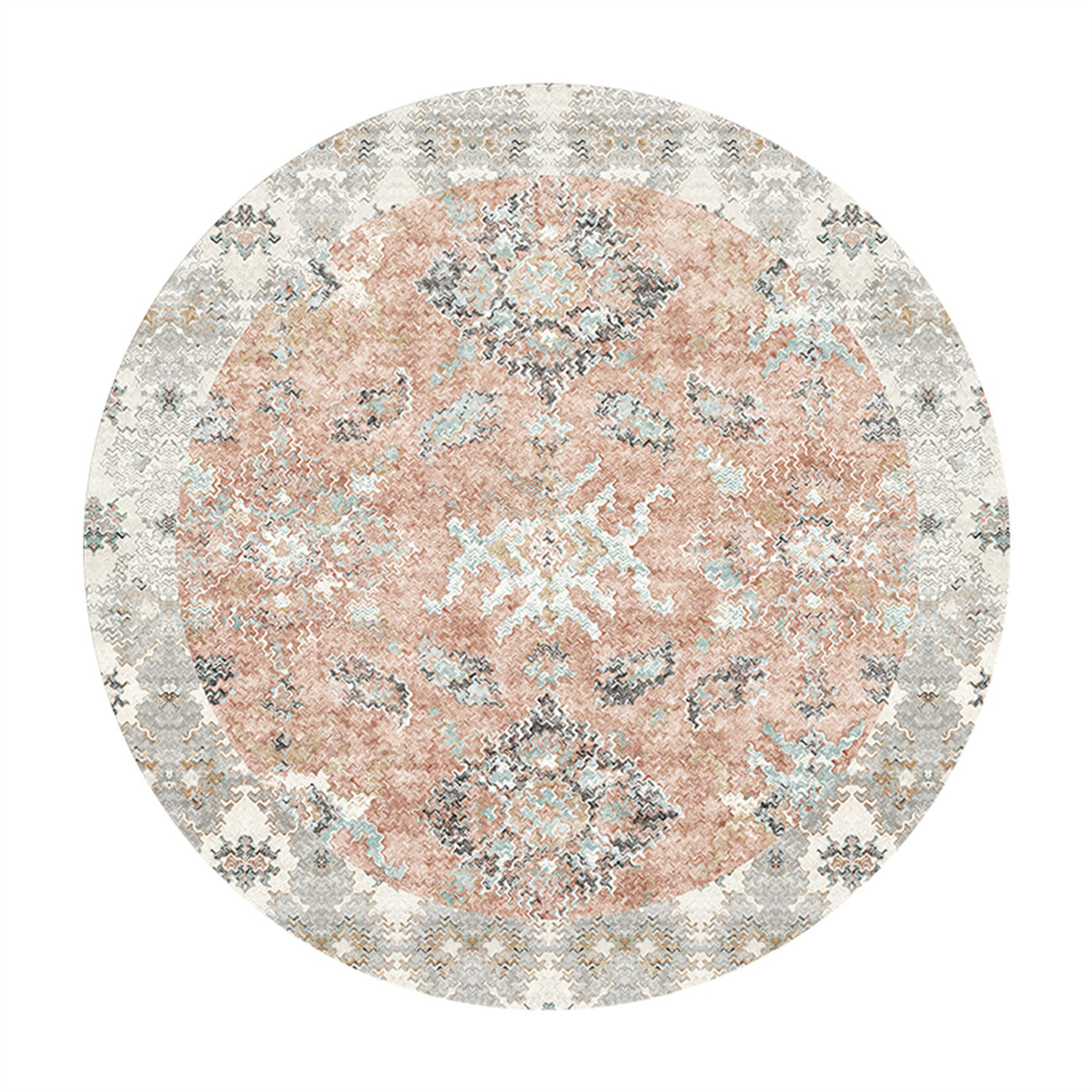 Bungalow Rose Vintage French Round Rug - Premium Coffee Table Rug For ...