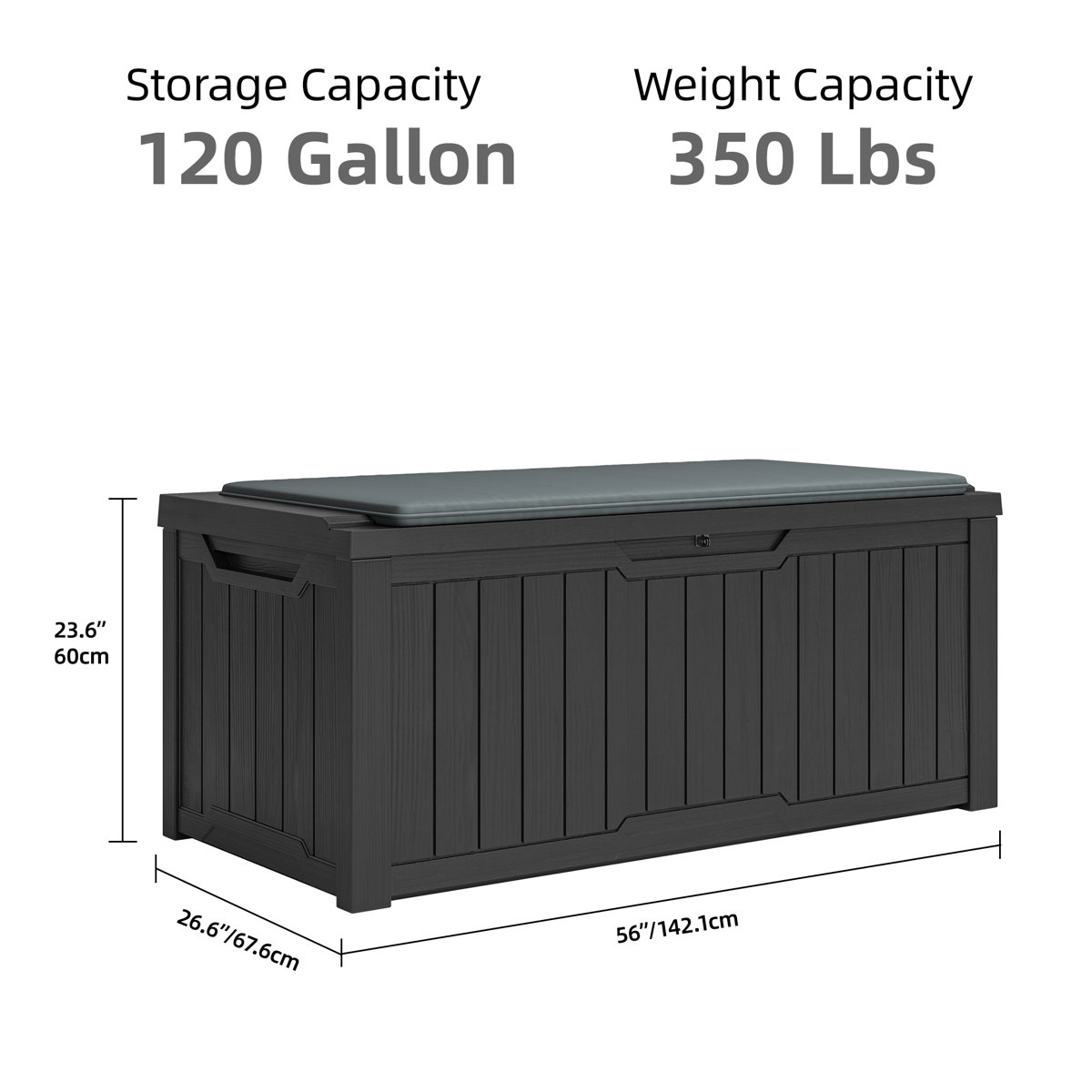 Latitude Run 450l Plastic Lockable Deck Box With Seat Cushion,lockable ...