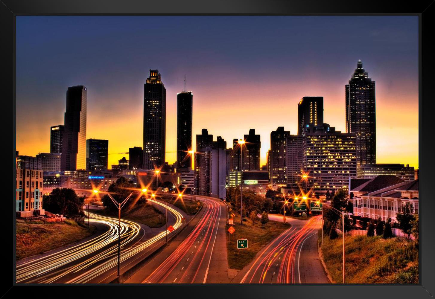 Latitude Run® Atlanta Georgia Skyline At Rush Hour Photo Black Wood ...