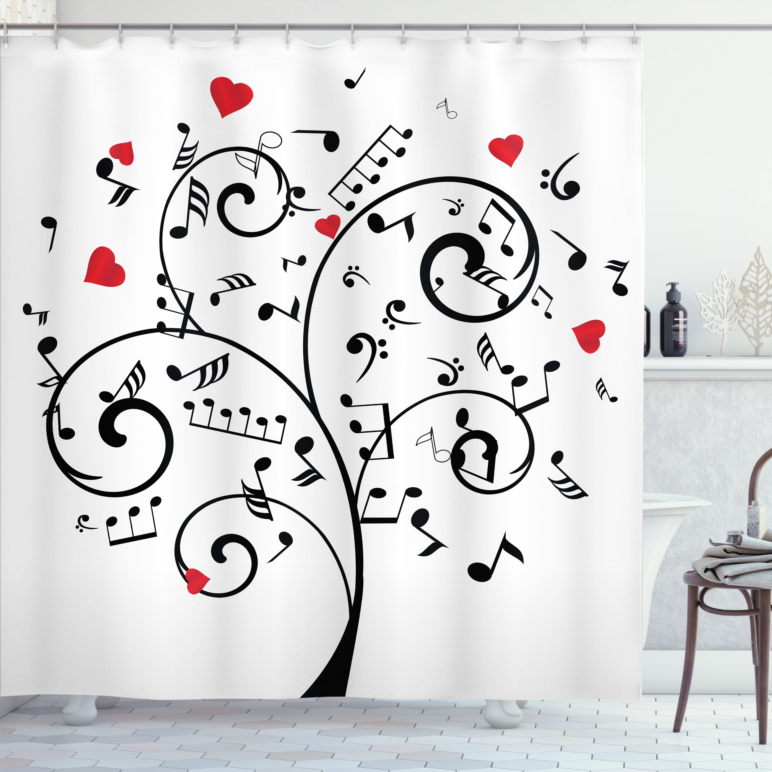 East Urban Home Music Note Shower Curtain Romantic Tree and Hearts Dark ...