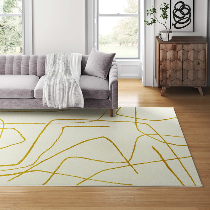 Mercury Row® Goodrow Abstract Mustard/Cream Area Rug & Reviews | Wayfair