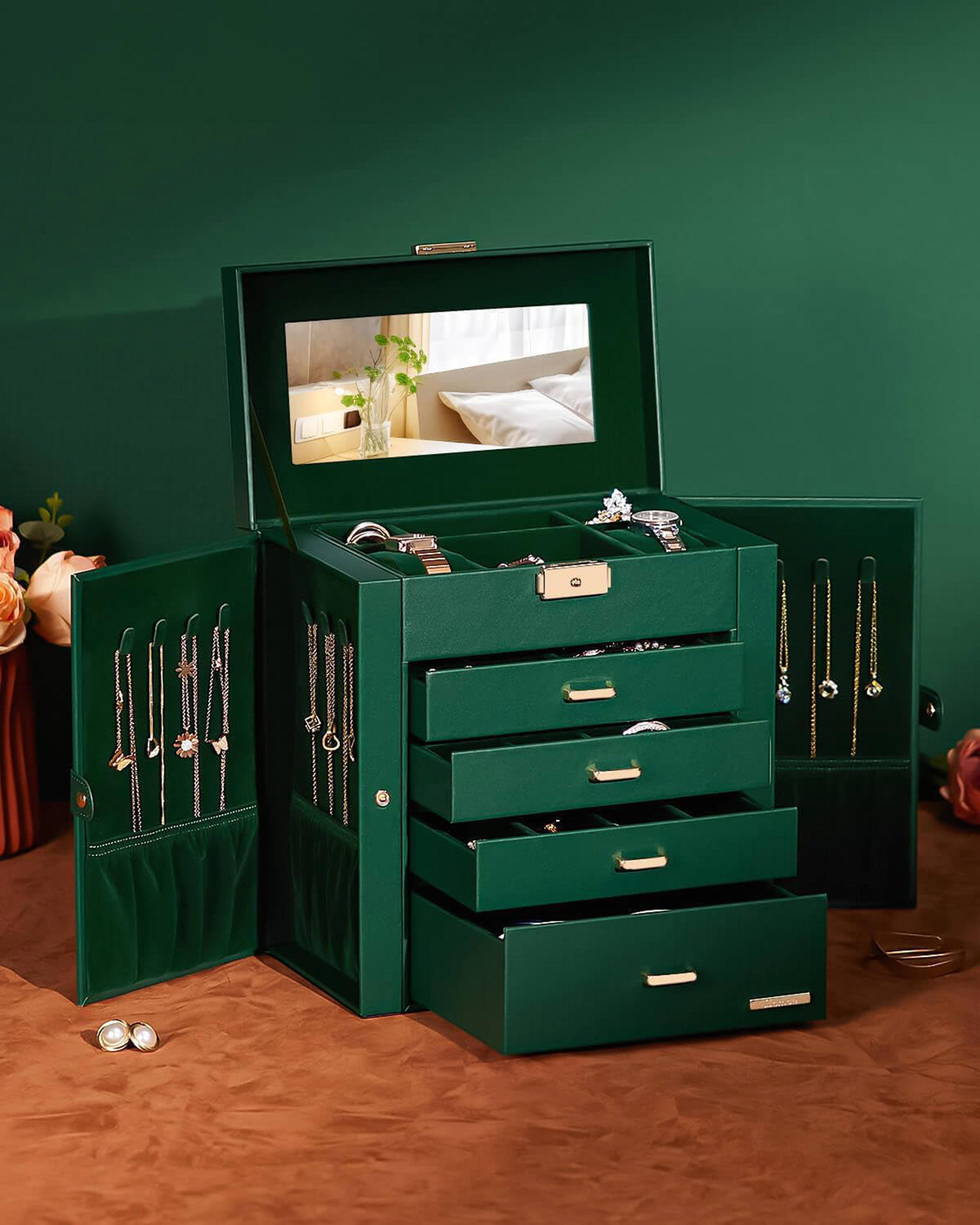 Ebern Designs Huge Lockable Jewellery Box With Mirror - Synthetic ...
