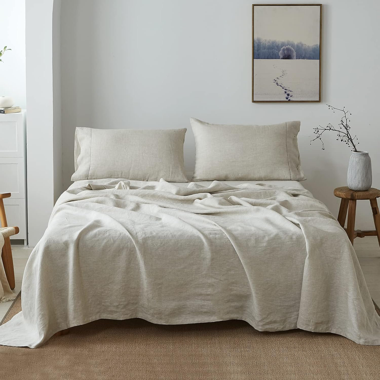 Simple&Opulence 100% French Linen Sheet Set Handmade Hemstitch-4 Pcs ...