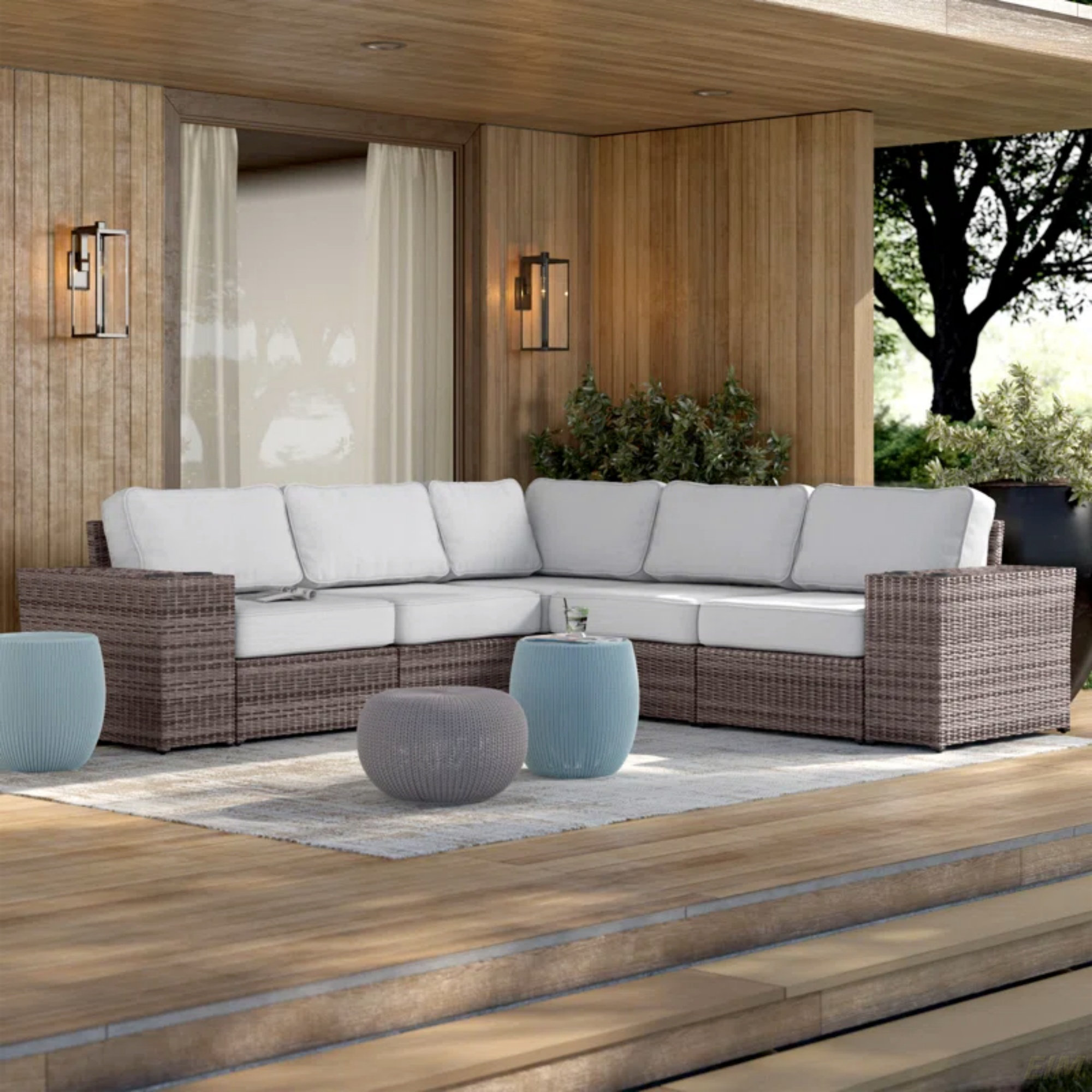 Latitude Run® 102" Wide Reversible Outdoor Wicker Sectional Sofa With ...