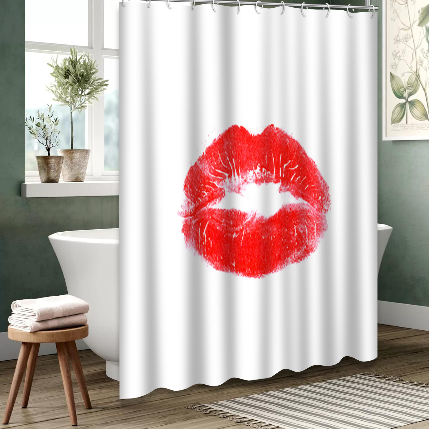 East Urban Home Pink White Red Waterproof Shower Curtain,Pink Lips ...