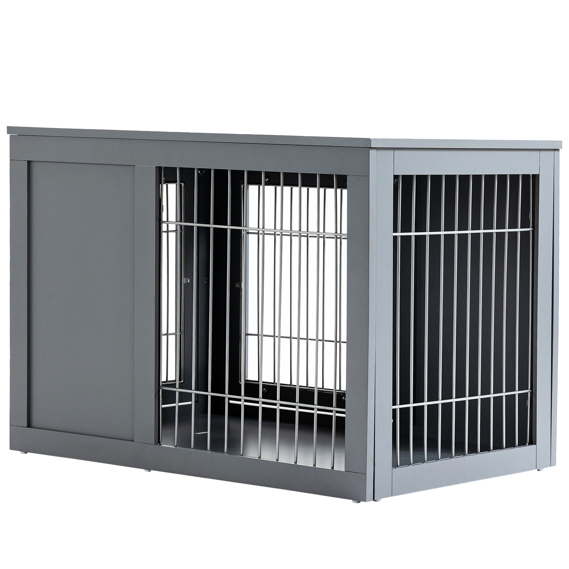 Hokku Designs Grey Pet Kennel, Indoor Dog Crate With Double Doors ...