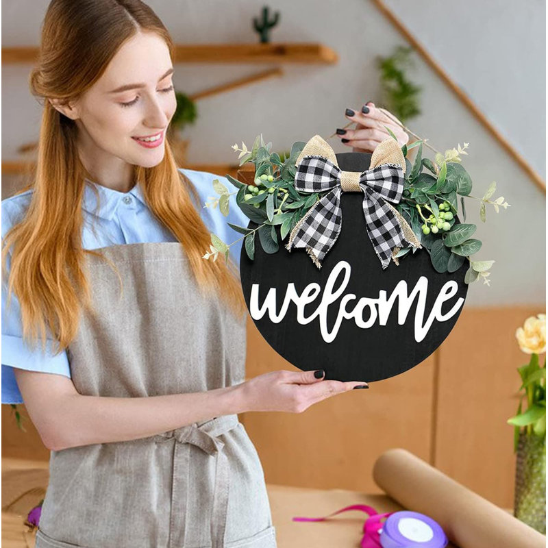 The Holiday Aisle® Black Welcome Sign for Front Door - Welcome Wreaths ...