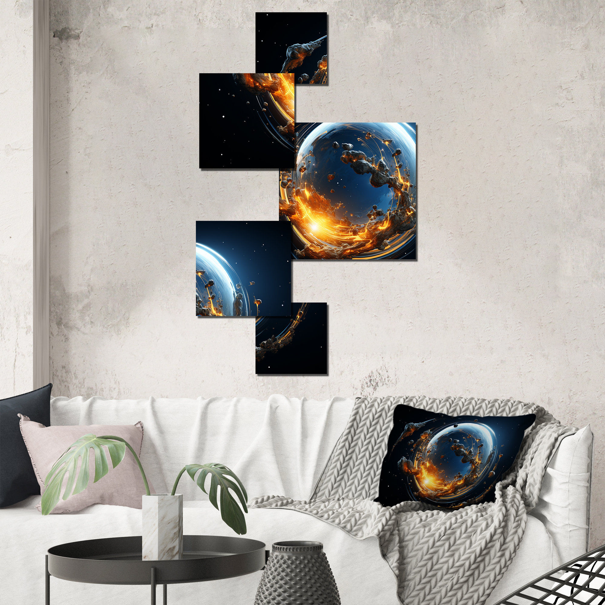 Latitude Run® Yellow And Black Molecular Planet II - Space Planet ...