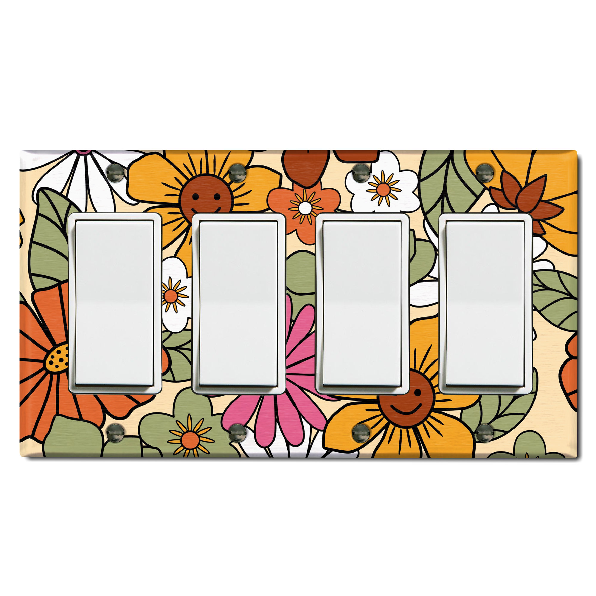 WorldAcc Metal Light Switch Plate Outlet Cover (Groovy Sun Flower Happy ...