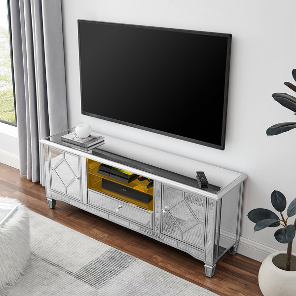 Ivy Bronx Silver Mirrored Tv Stands With Drawers & Storage Cabinets ...