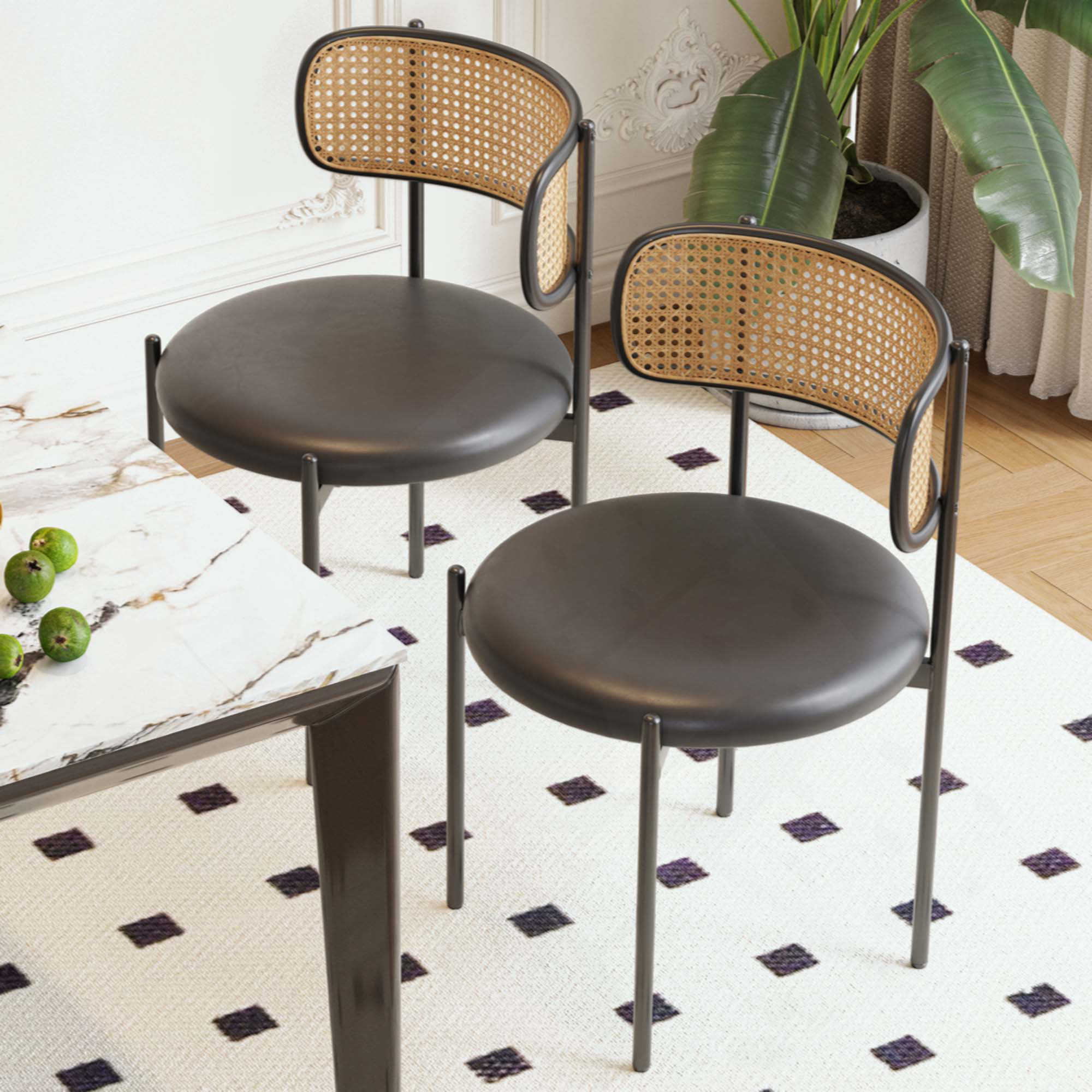 Red Barrel Studio® Dining Chairs Set Of 4, PU Leather Upholstered Seat ...