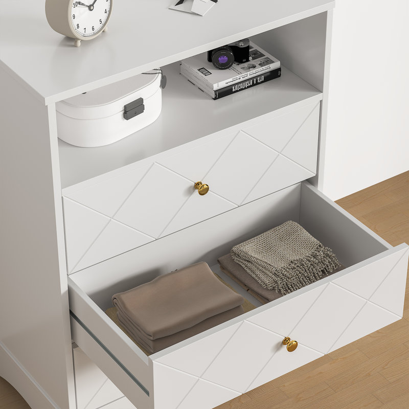 Ebern Designs 3-Drawer Chest with Acrylic Wall shelf | Wayfair