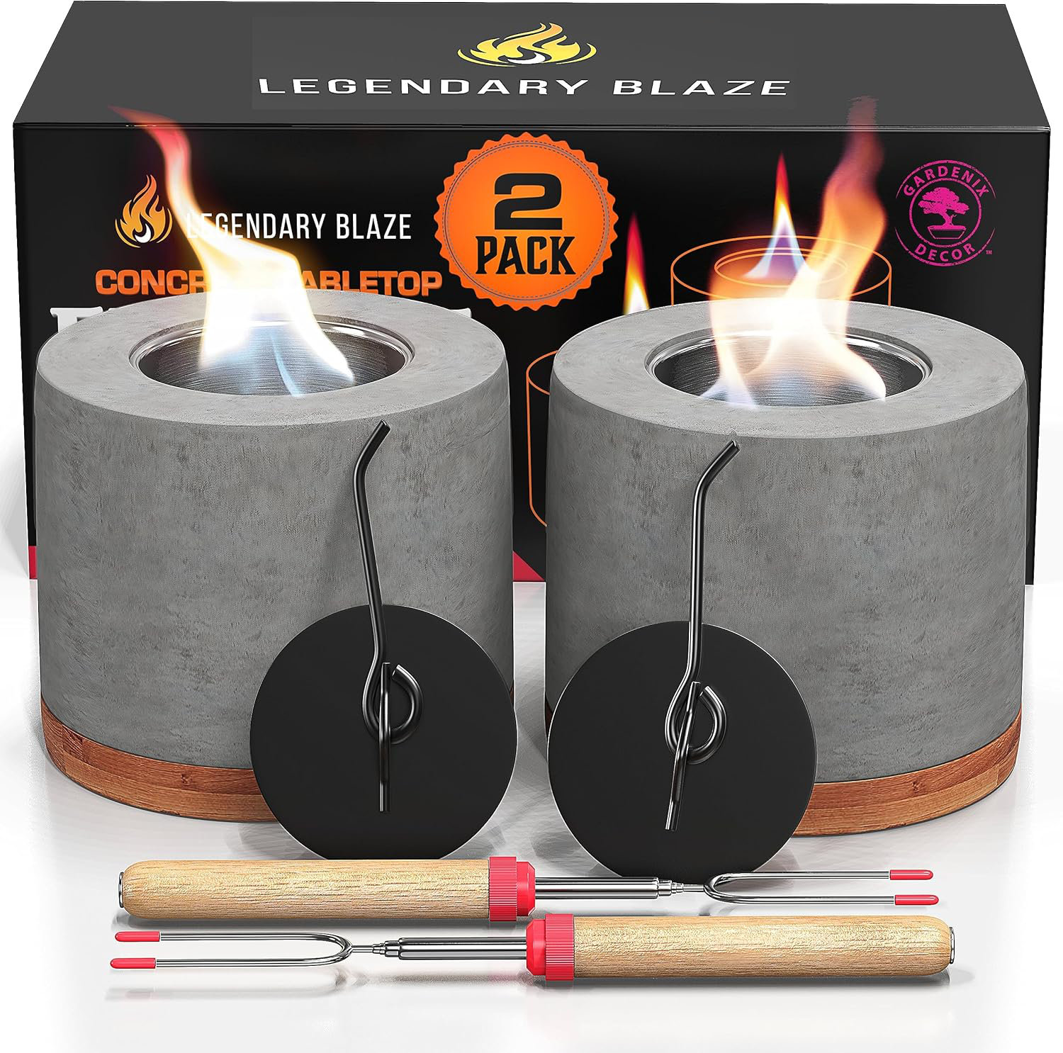 INKEDZ 2 Pack Gardenix Decor Concrete Tabletop Fire Pit with Bamboo ...