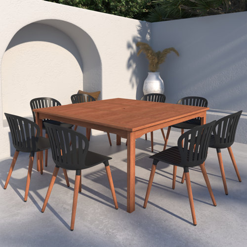 Lark Manor Anautica Outdoor Patio 9pc 100% FSC Certified Wood Dining ...