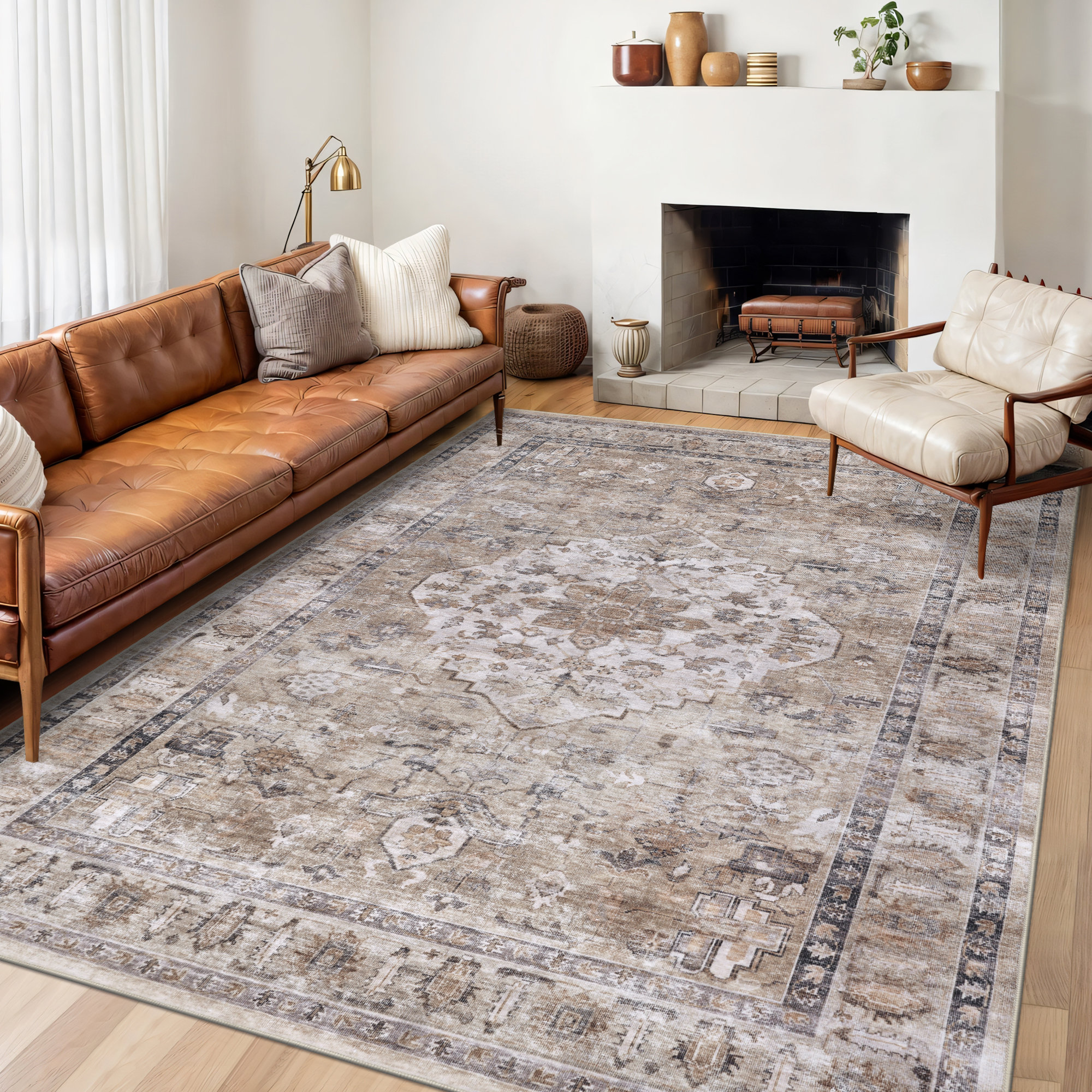 Bungalow Rose European Soft Oriental Neutral Area Rug Retro Washable ...