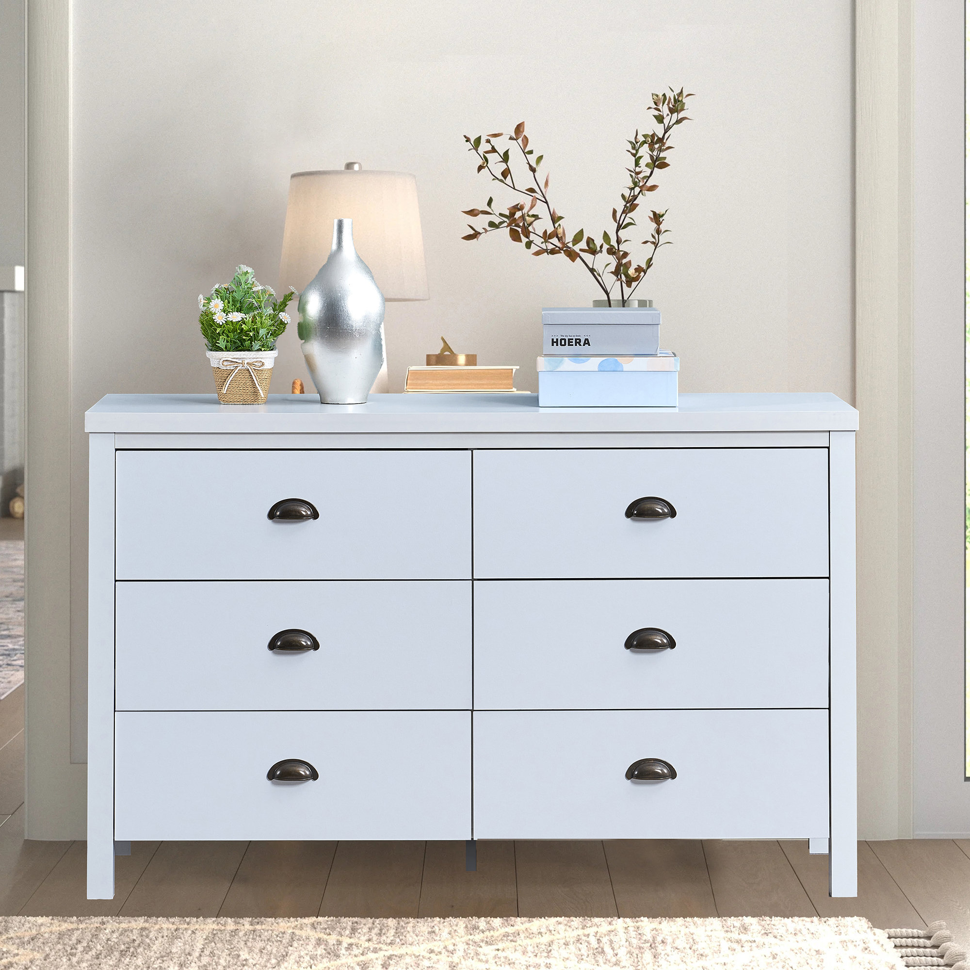 OUTEXER 48 Inch Wide Classic White 6 Drawer Master Dresser With ...