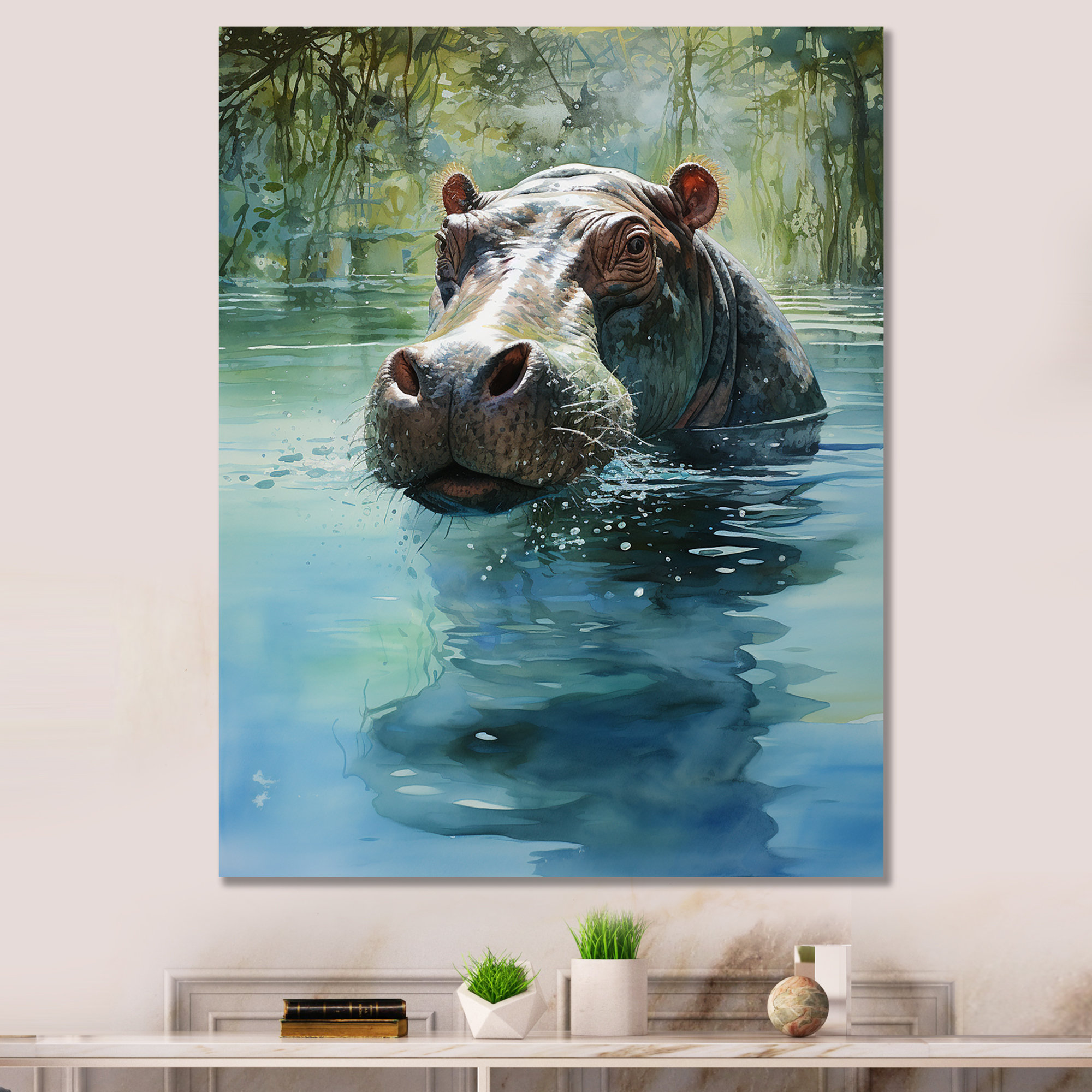 Winston Porter Grey Powerful Hippo Waters Reflect II - Hippopotamus ...